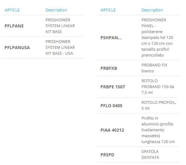 Shower channel PROSHOWER SYSTEM LINEAR KIT By PROGRESS PROFILES
