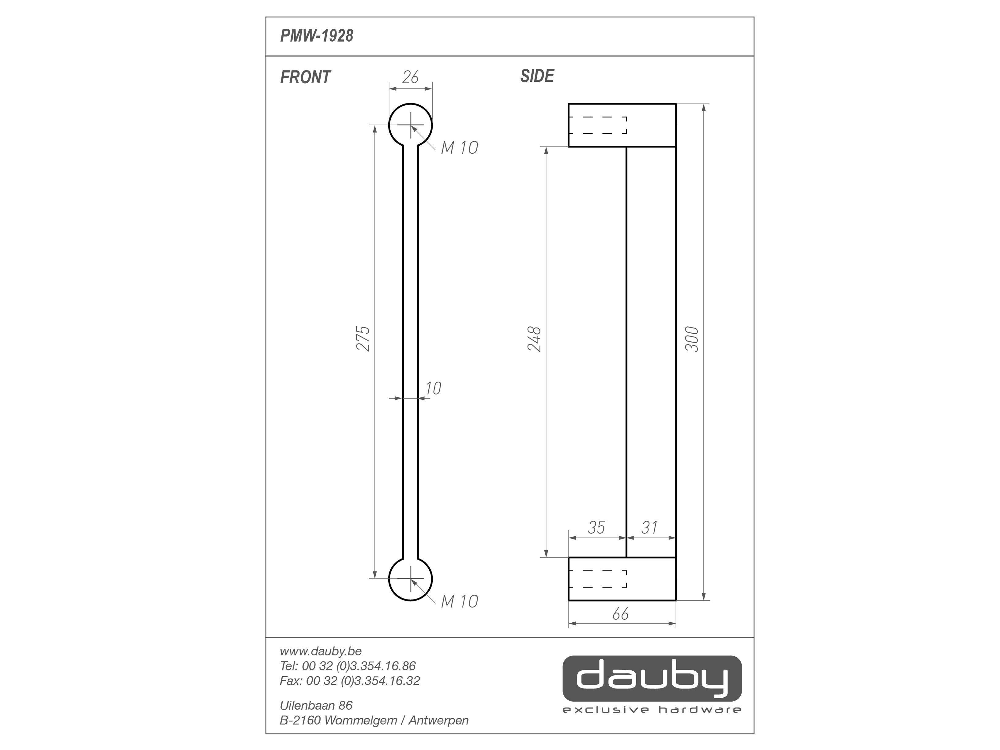 Bronze pull handle PURE 15788 Pure® Collection By Dauby