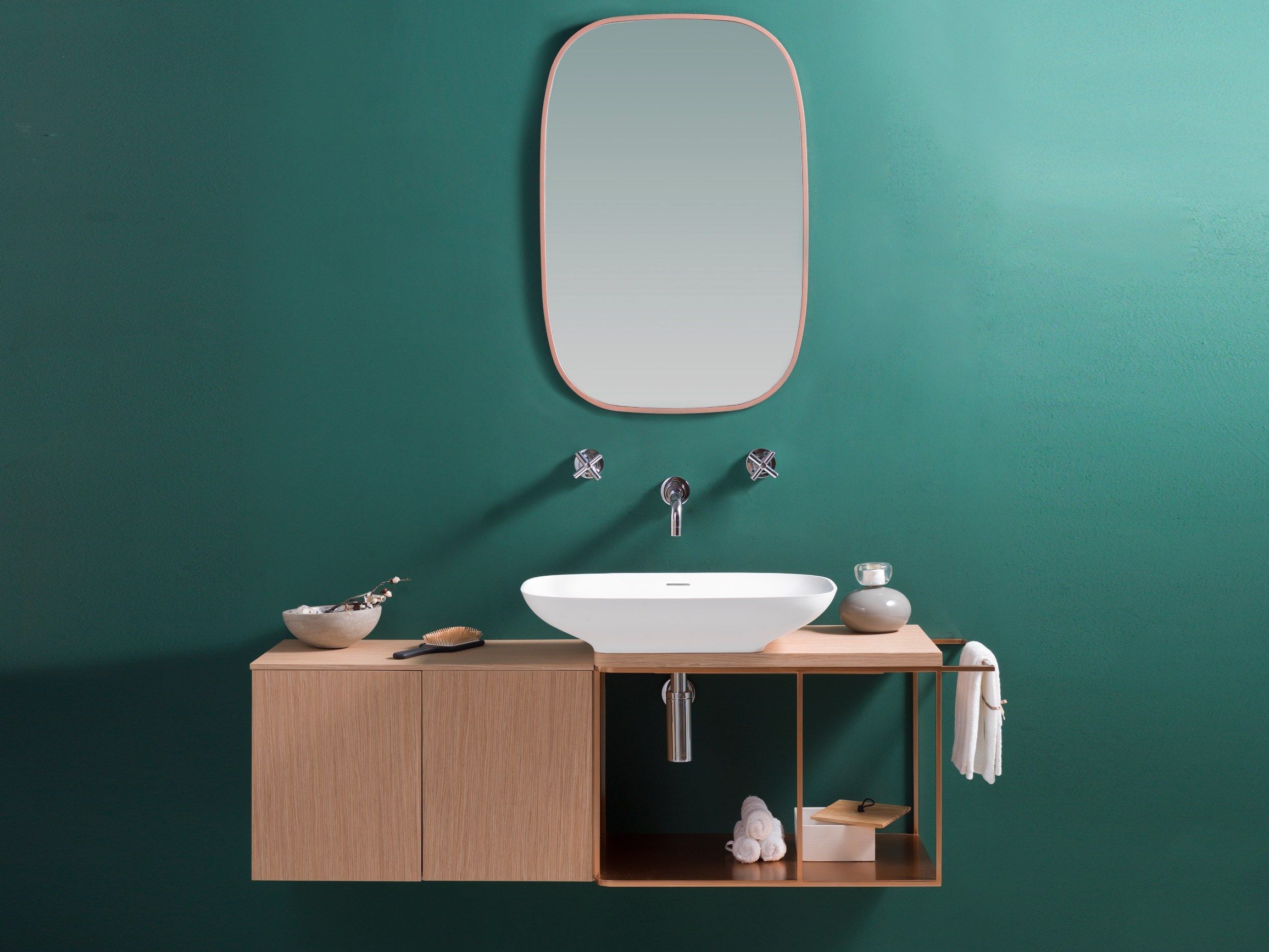 Wall-mounted wooden vanity unit with mirror PURE By KRION design YONOH