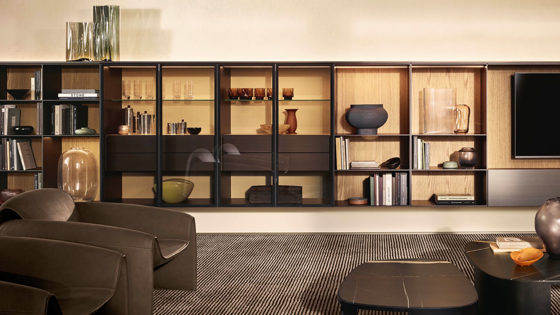 CODE Sectional wooden storage wall By Poliform