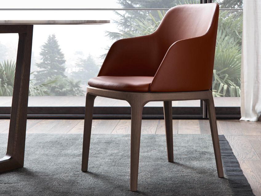 GRACE Leather chair with armrests By Poliform | design Emmanuel Gallina