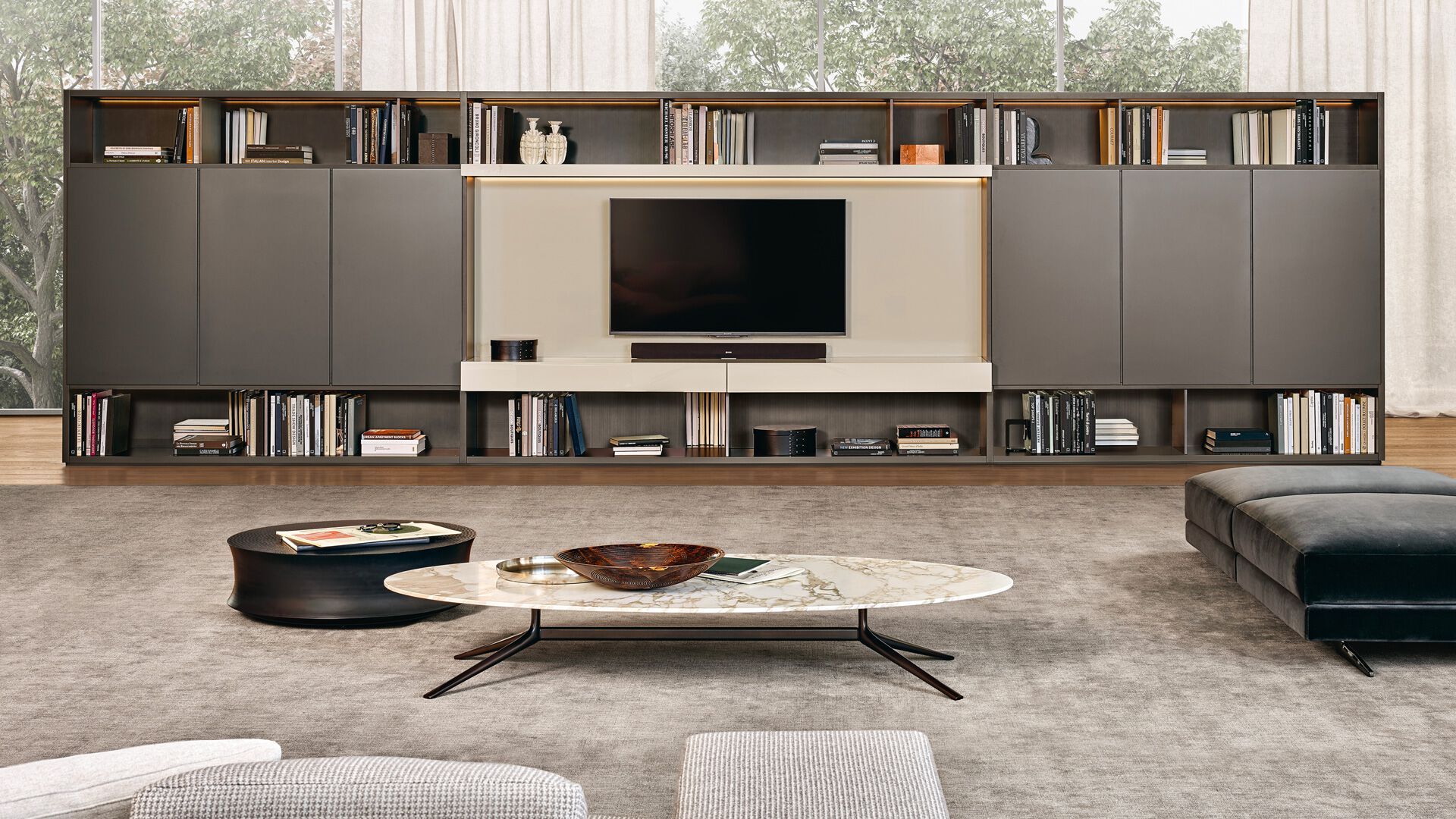 WALL SYSTEM Sectional wooden bookcase By Poliform | design CR&S POLIFORM