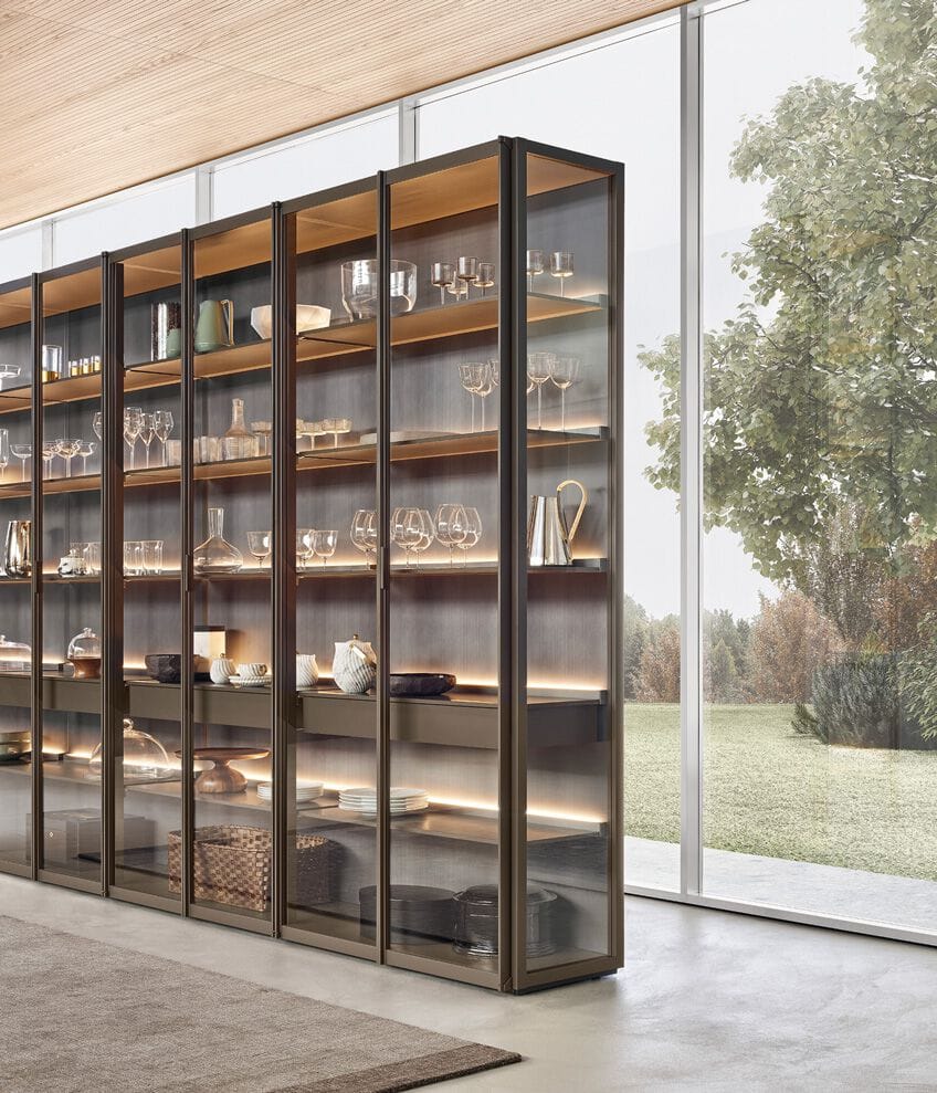 WALL SYSTEM Sectional wooden bookcase By Poliform | design CR&S POLIFORM