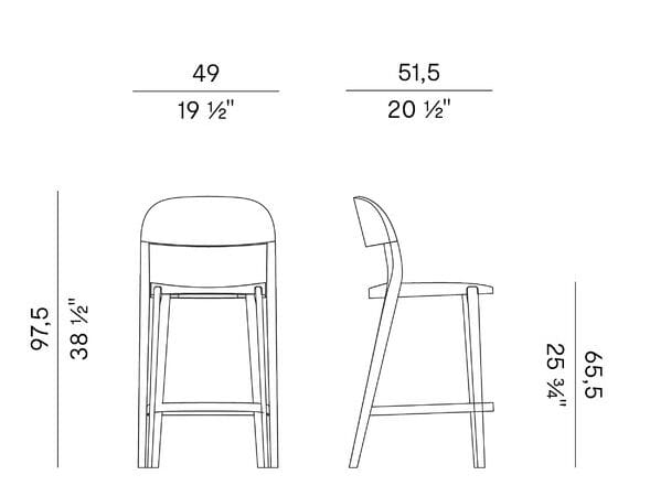 MINIMA 949/SC High Vienna straw and ash stool with back By Potocco