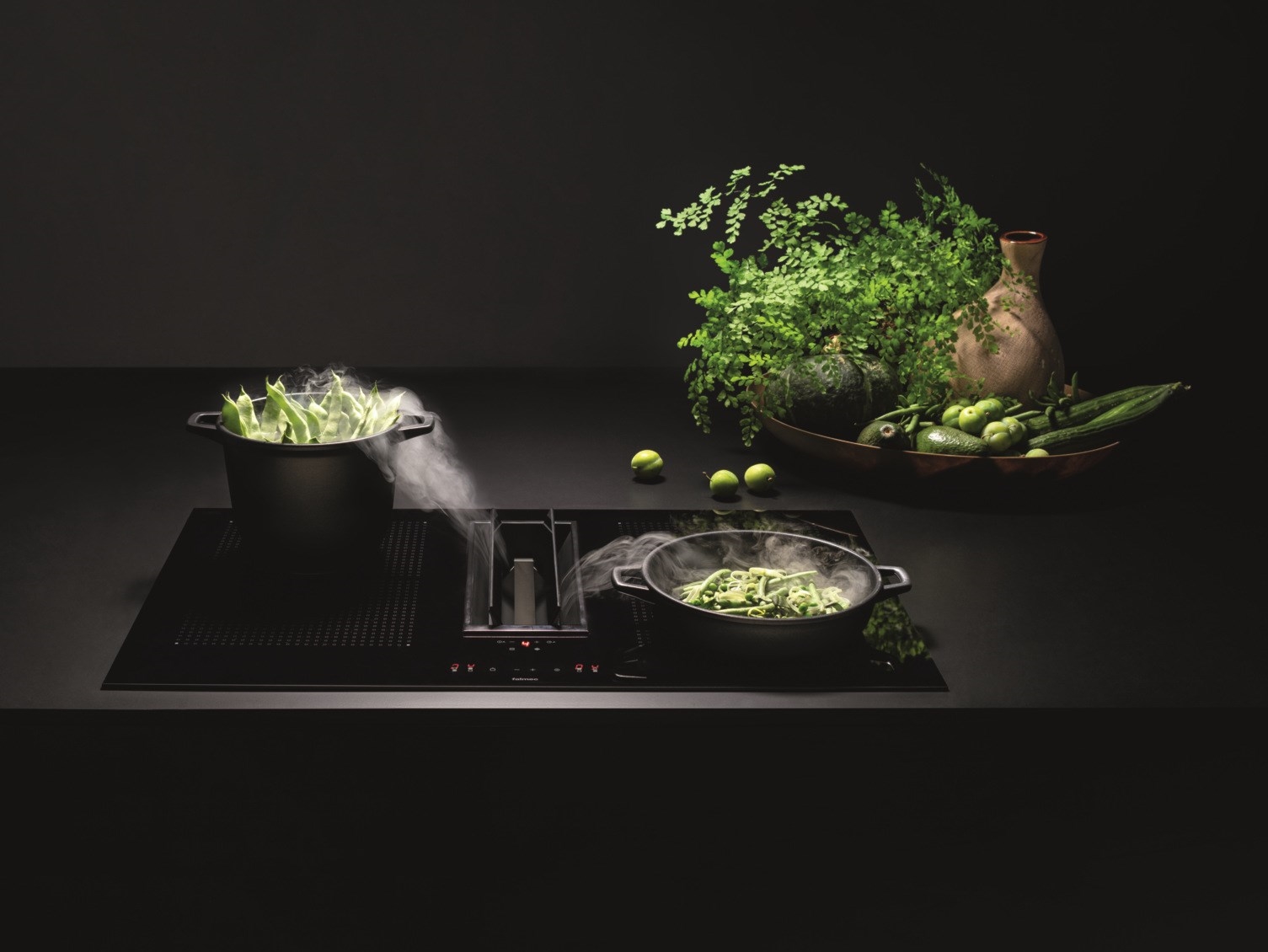 Induction built-in glass ceramic hob with integrated hood Class A++ ...
