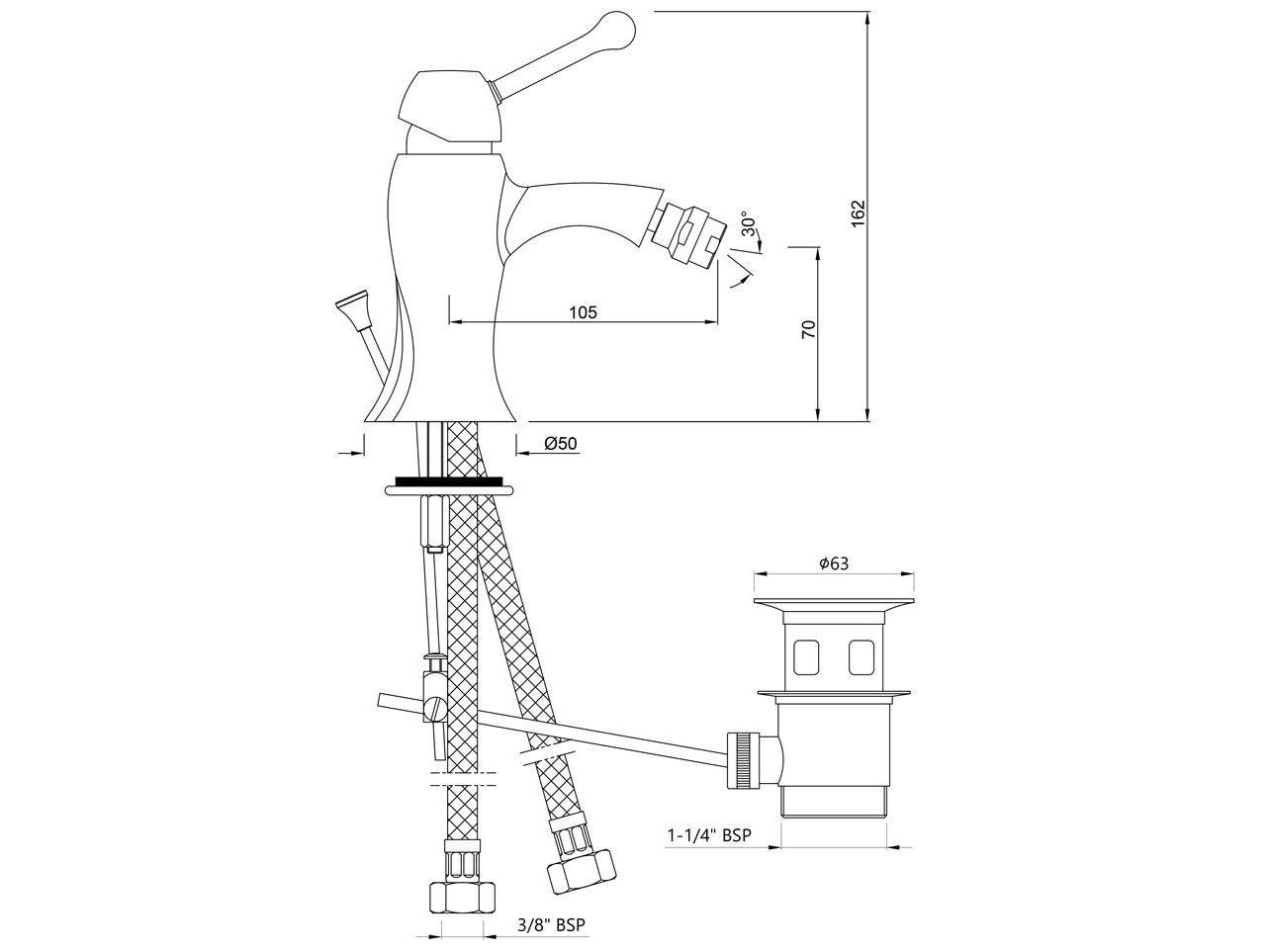QUEEN'S PRIME Single handle bidet mixer with automatic pop-up waste By ...