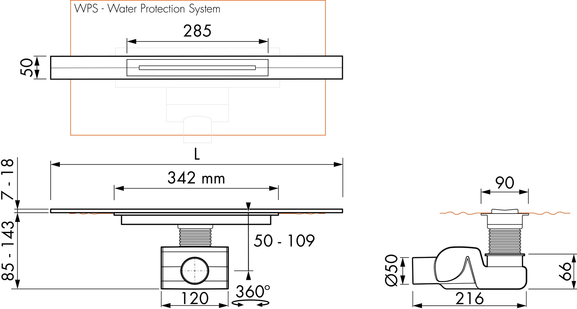 Stainless steel shower channel R-LINE By ESS Easy Drain