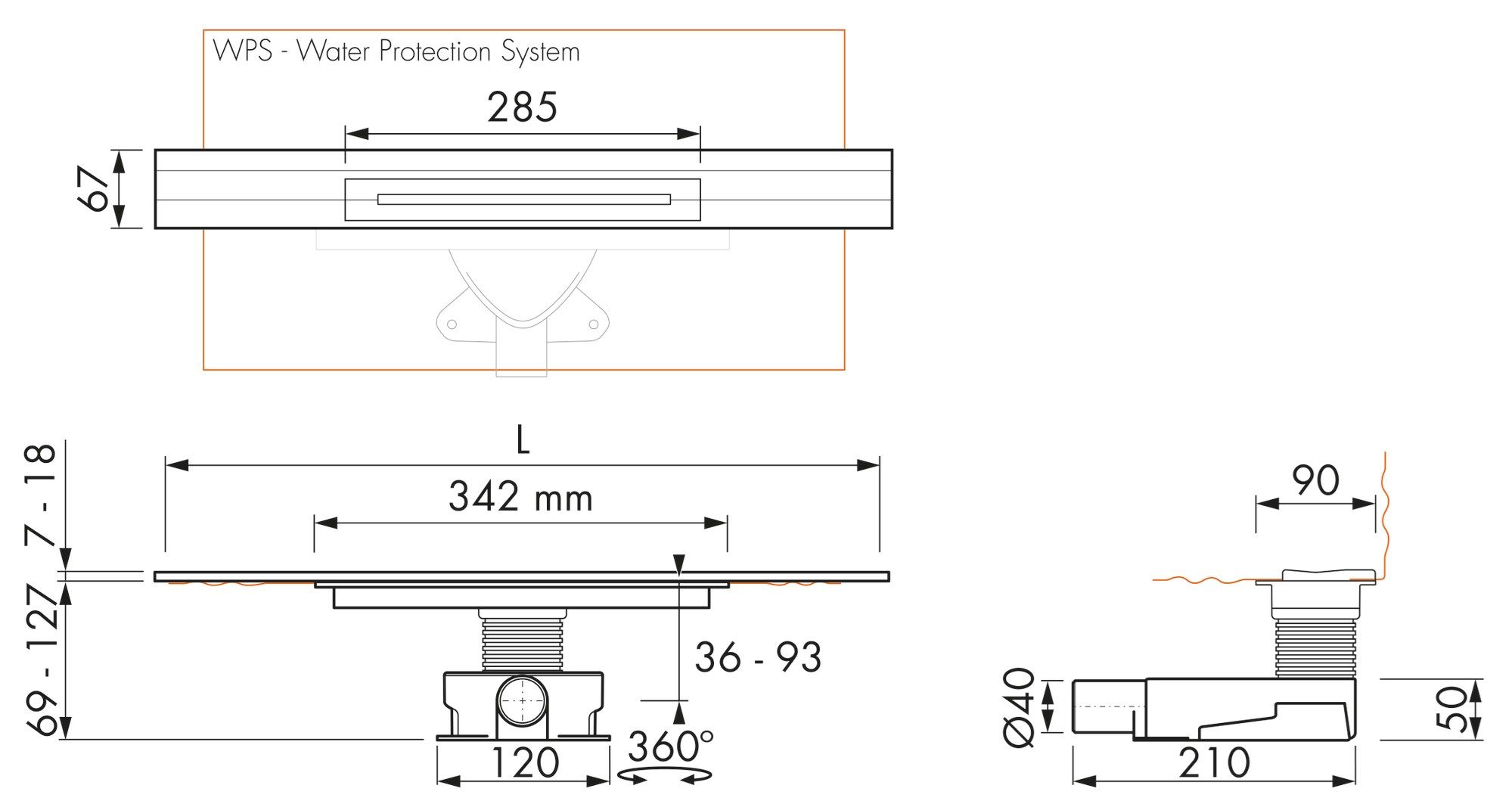 Stainless steel shower channel R-LINE By ESS Easy Drain