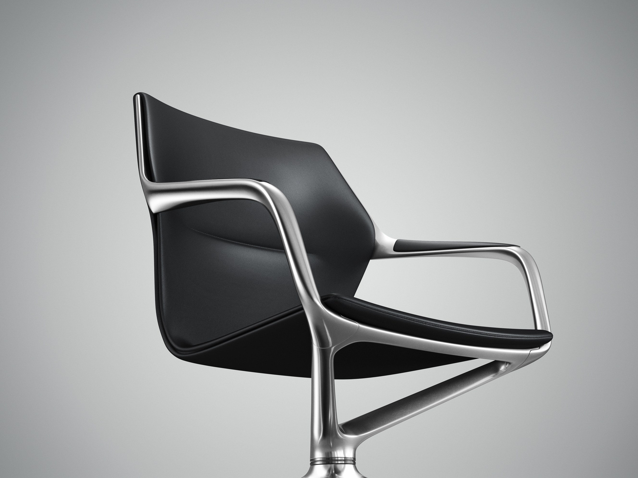 RAY Swivel trestle-based leather office chair with armrests By Brunner