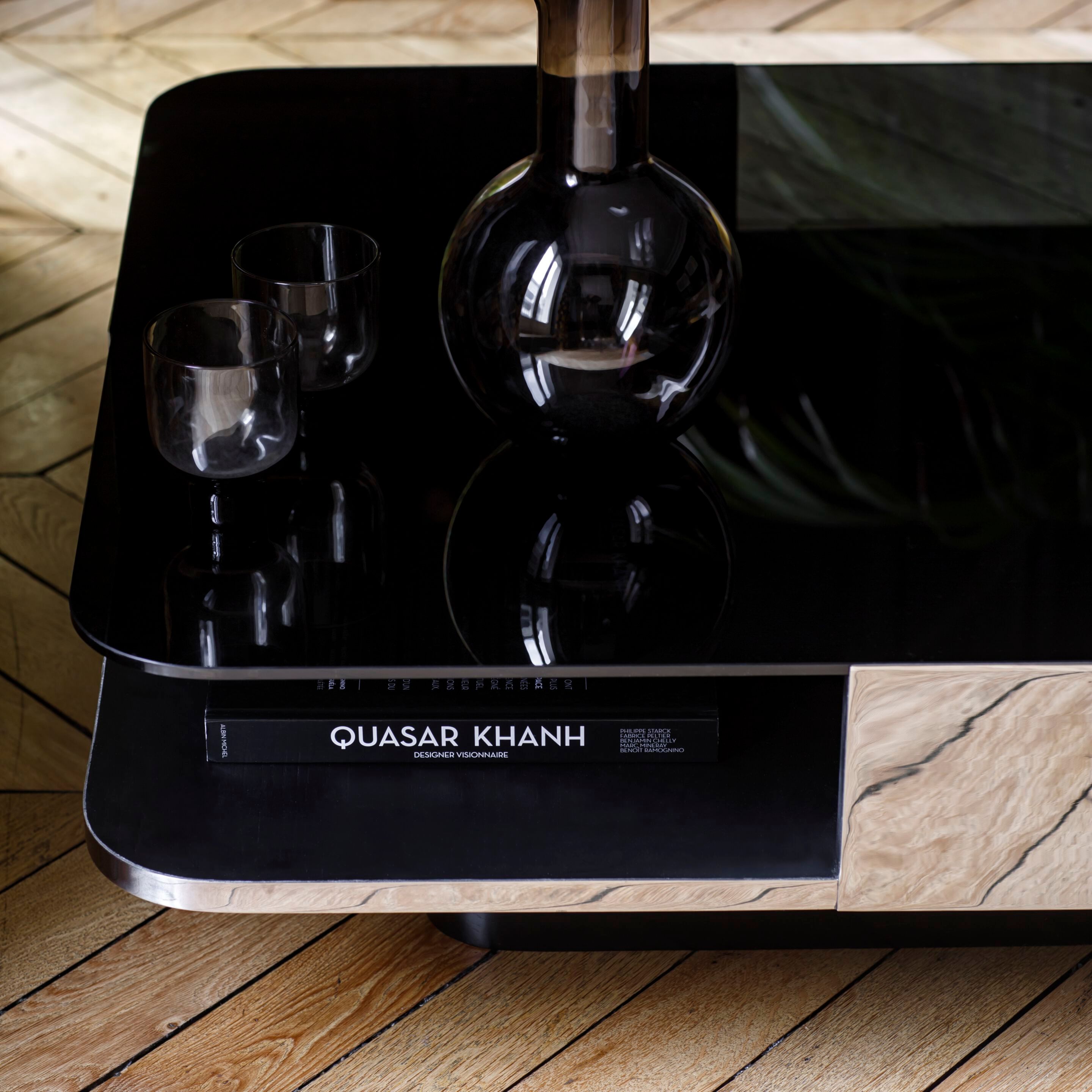 LOUNGE 70s style rectangular wood and glass coffee table for living ...