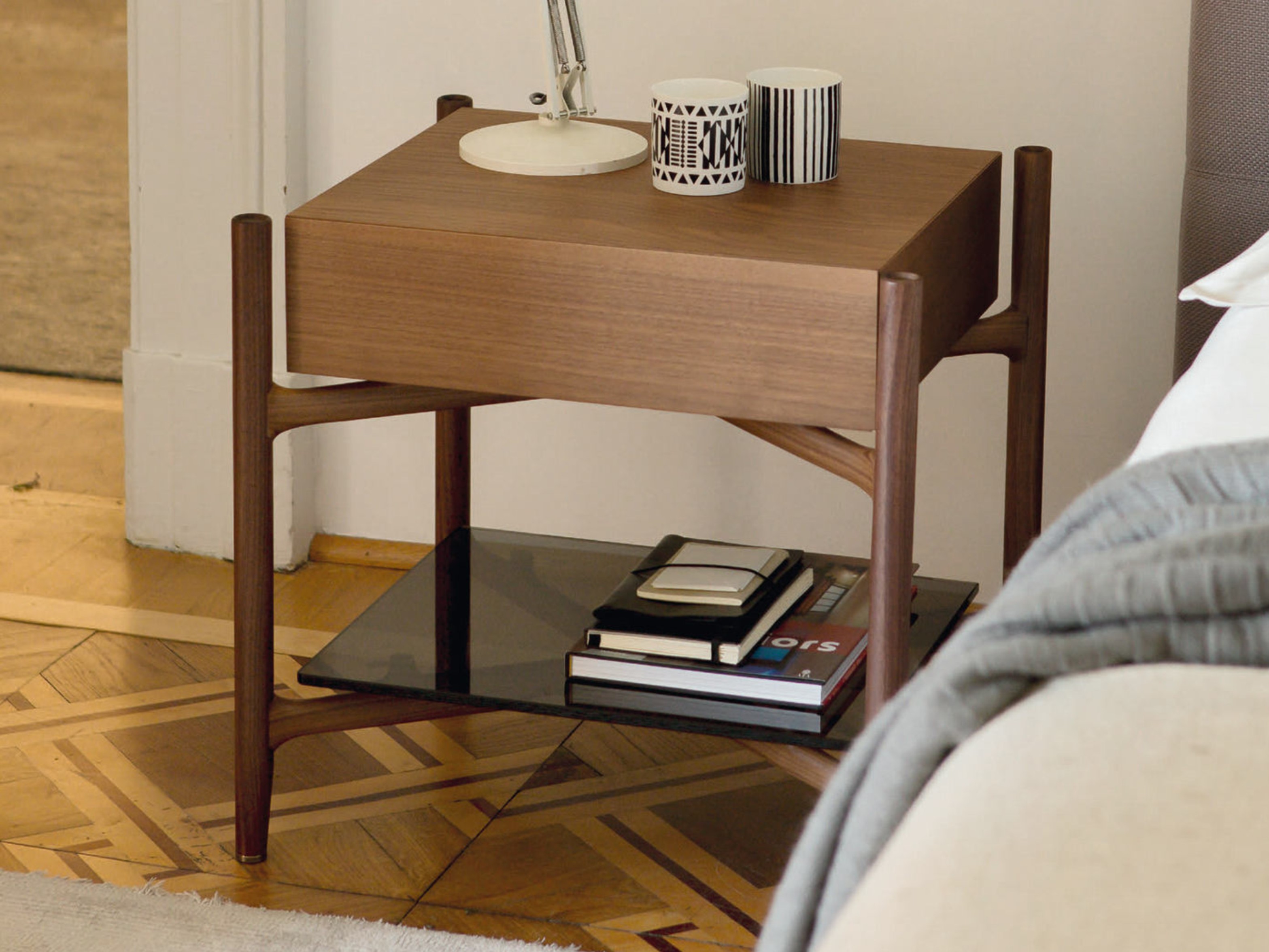 REGENT | Walnut bedside table Rectangular wooden bedside table with ...