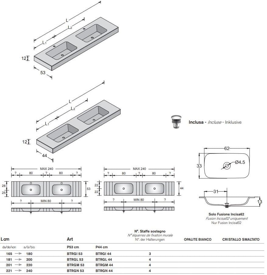 REGOLO | Double washbasin countertop Double opalite washbasin countertop By ARTELINEA | design ...