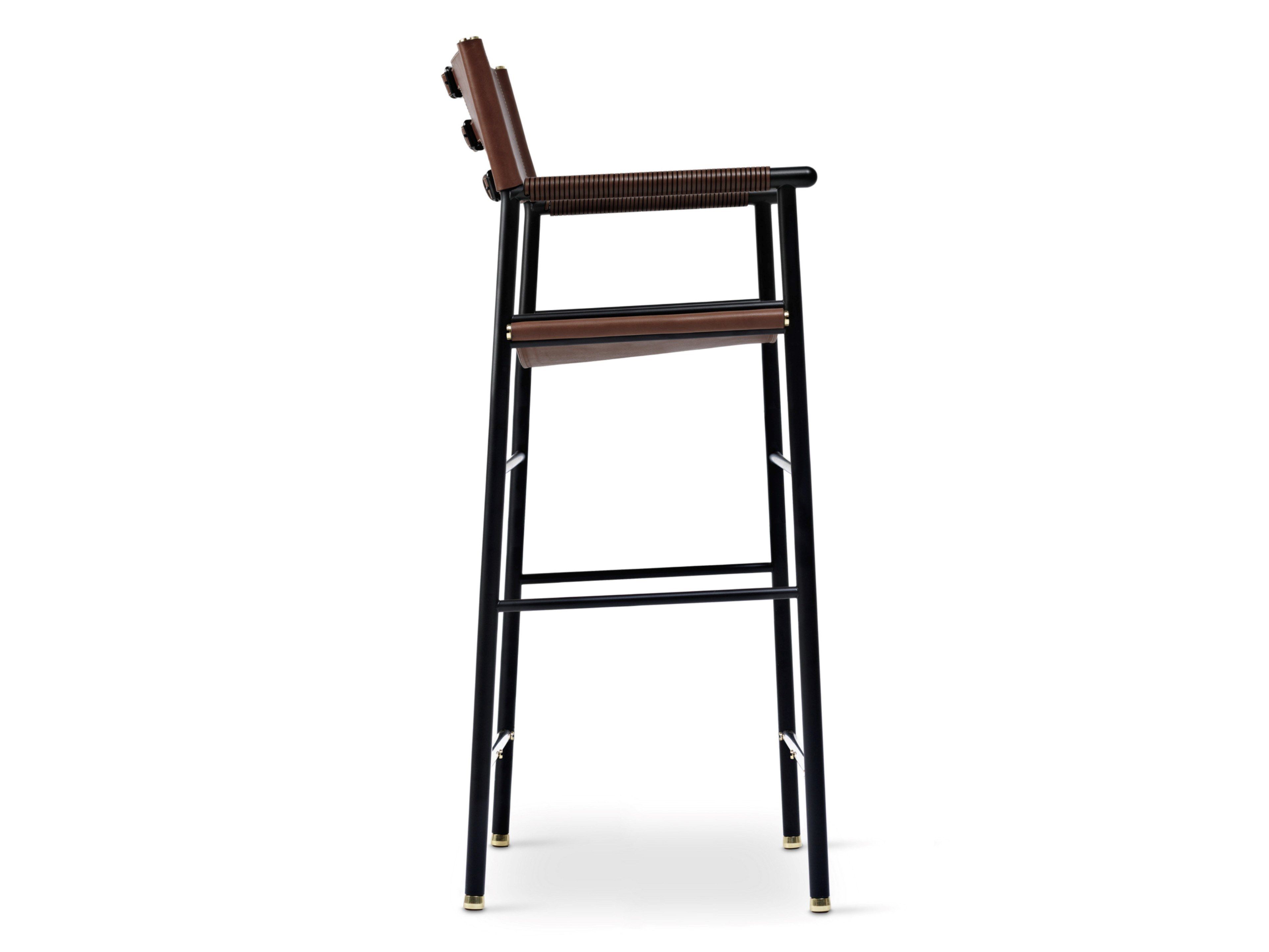 REPOSE BAR STOOL | Stool with back High tanned leather and steel stool ...