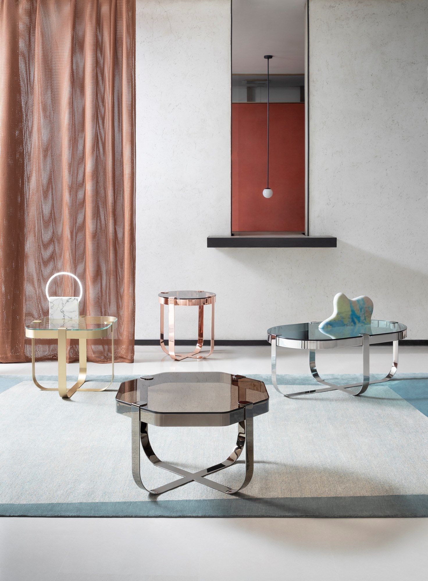 RING Octagonal glass and iron coffee table By Saba Italia