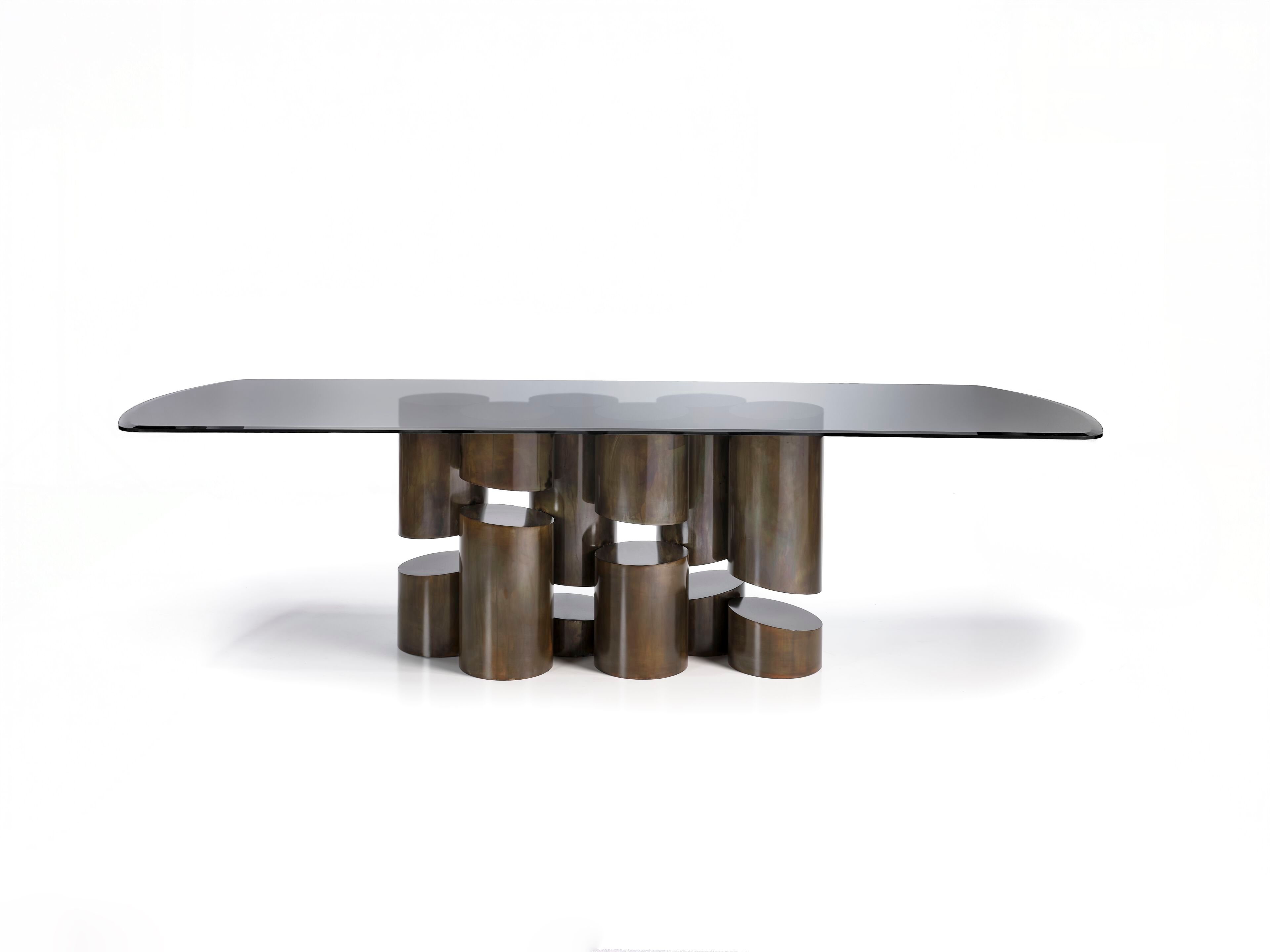 SILVERSTONE Glass and metal table By RIVATELIER
