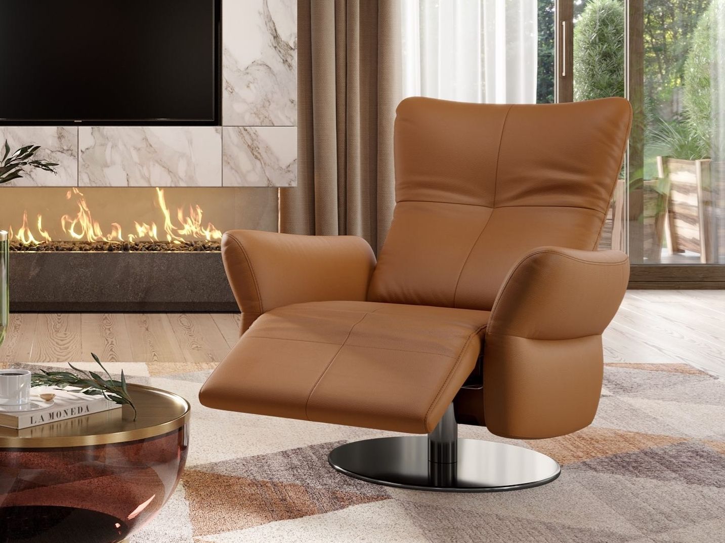 RIVELLO Swivel leather armchair with armrests By Sofanella