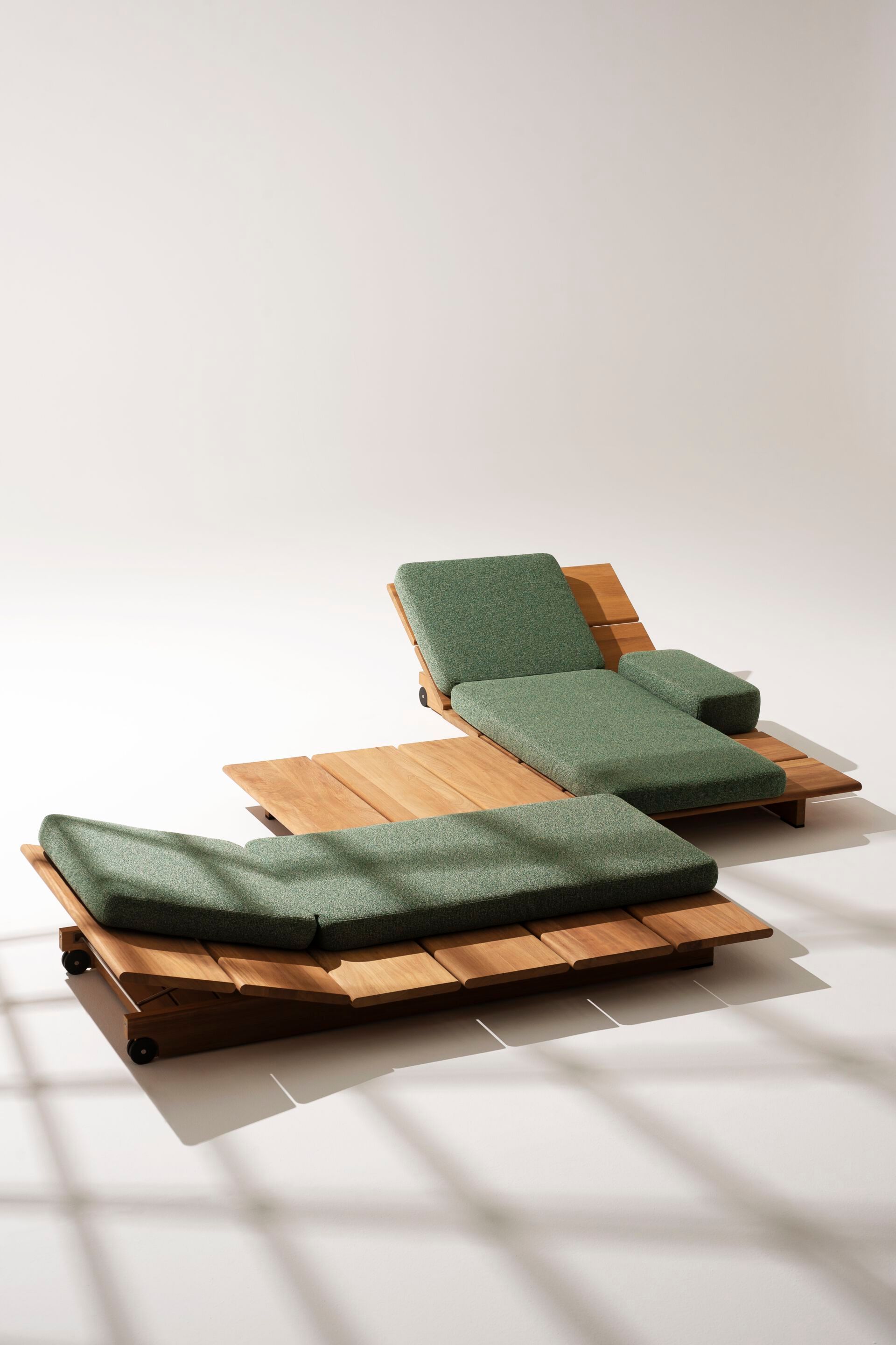 EOLIE Recliner iroko sun lounger with castors By RODA | design Gordon Guillaumier