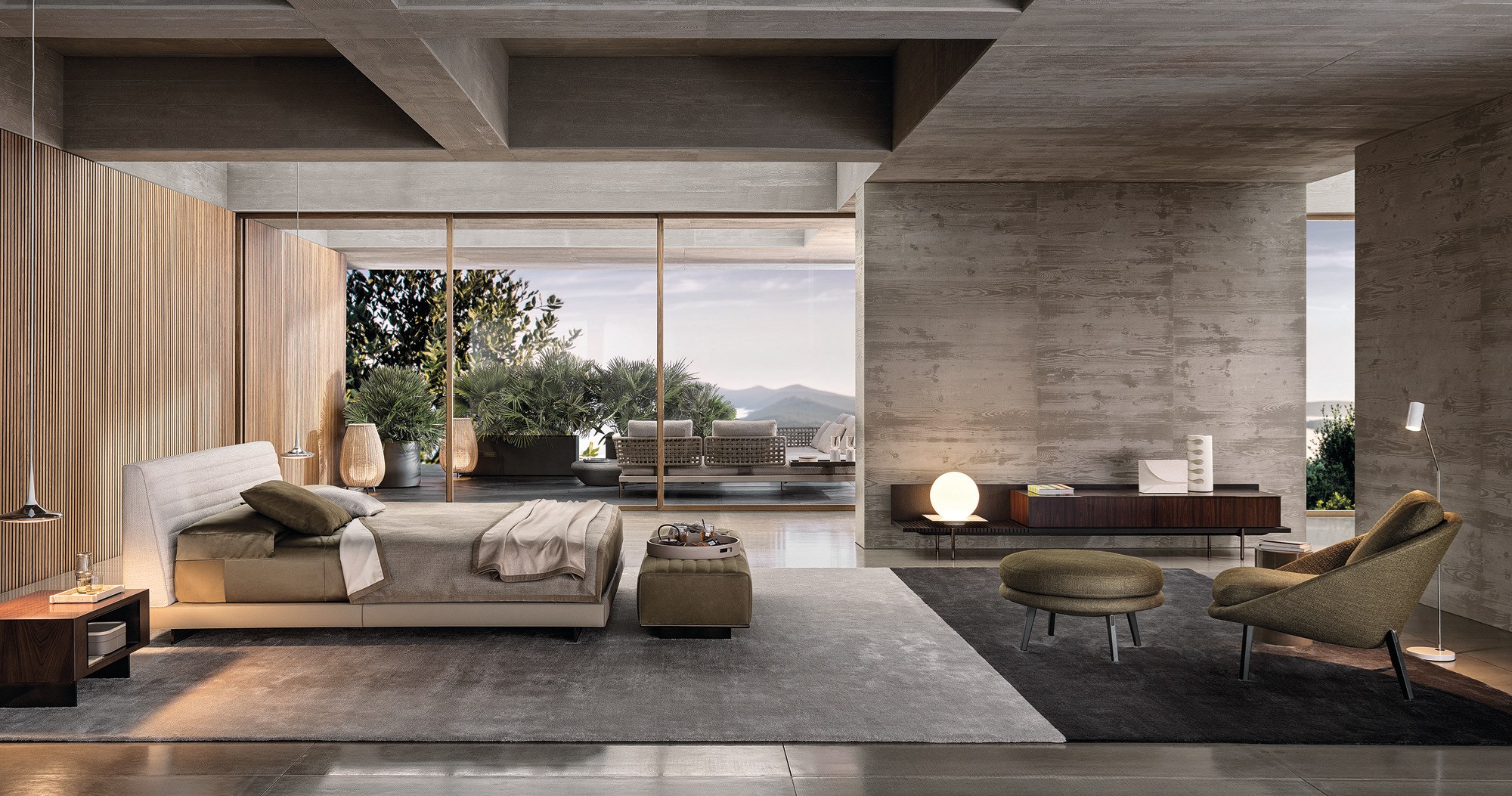 ROGER Fabric double bed with upholstered headboard By Minotti | design ...