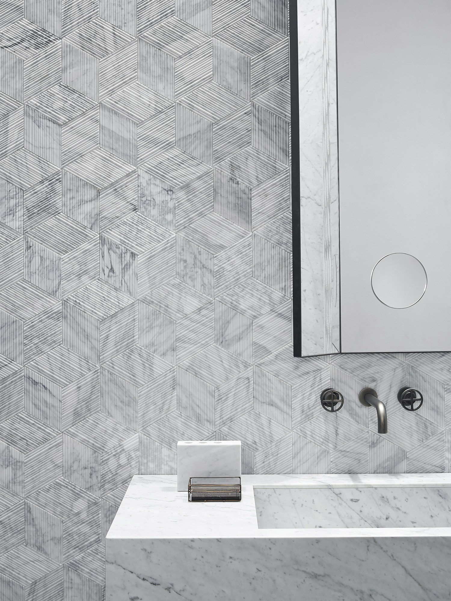 Modular natural stone 3D Wall Cladding ROMBOO By Salvatori