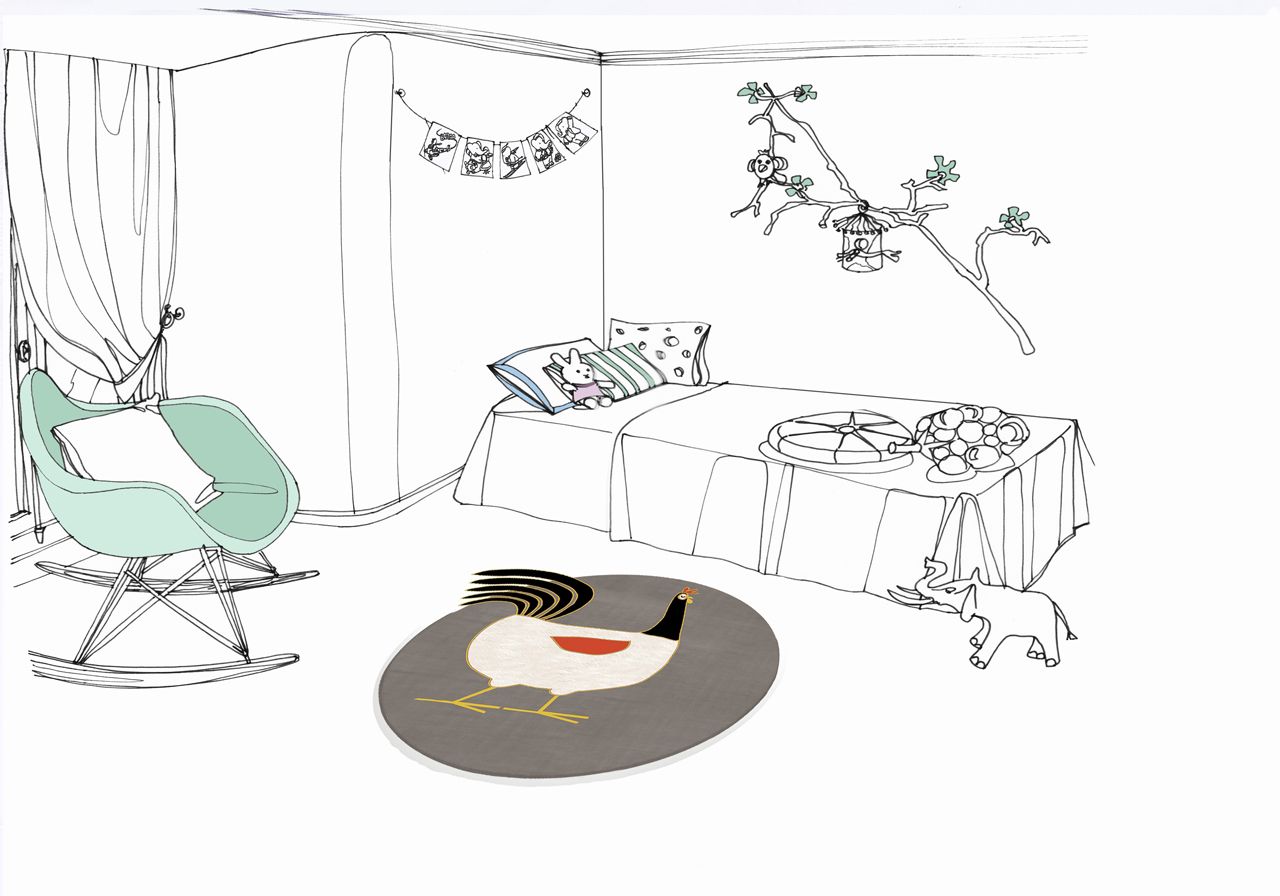 Oval cotton kids rug ROOSTER Children Collection By Un Tapis à Paris