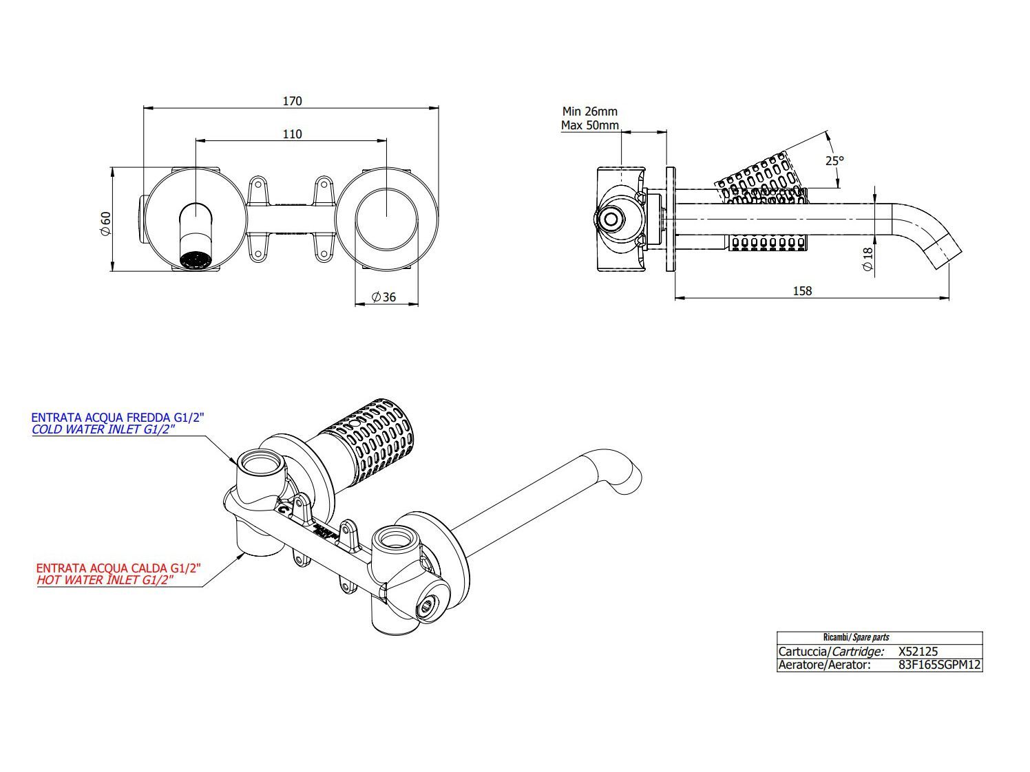 CELEBRITY Single handle wall-mounted washbasin mixer By Remer Rubinetterie