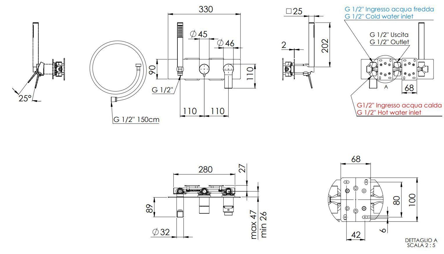 SLASH & DOT Set doccia da incasso con piastra By Remer Rubinetterie