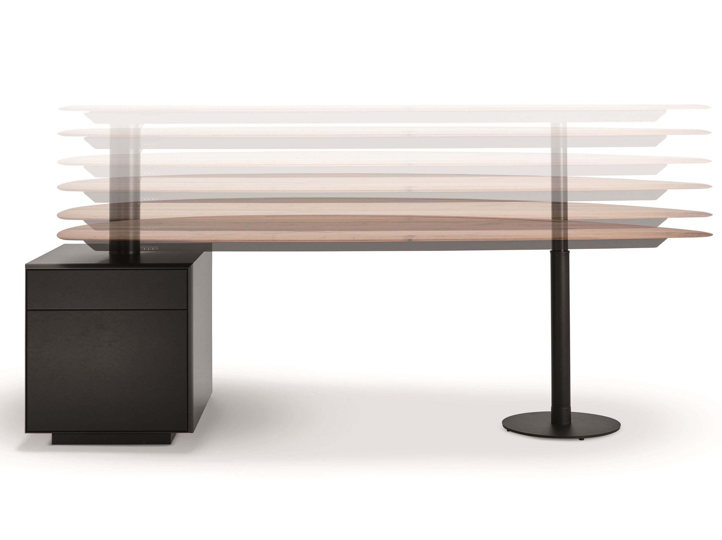 S100 DESK Height-adjustable L-shaped office desk with shelves By YOMEI ...