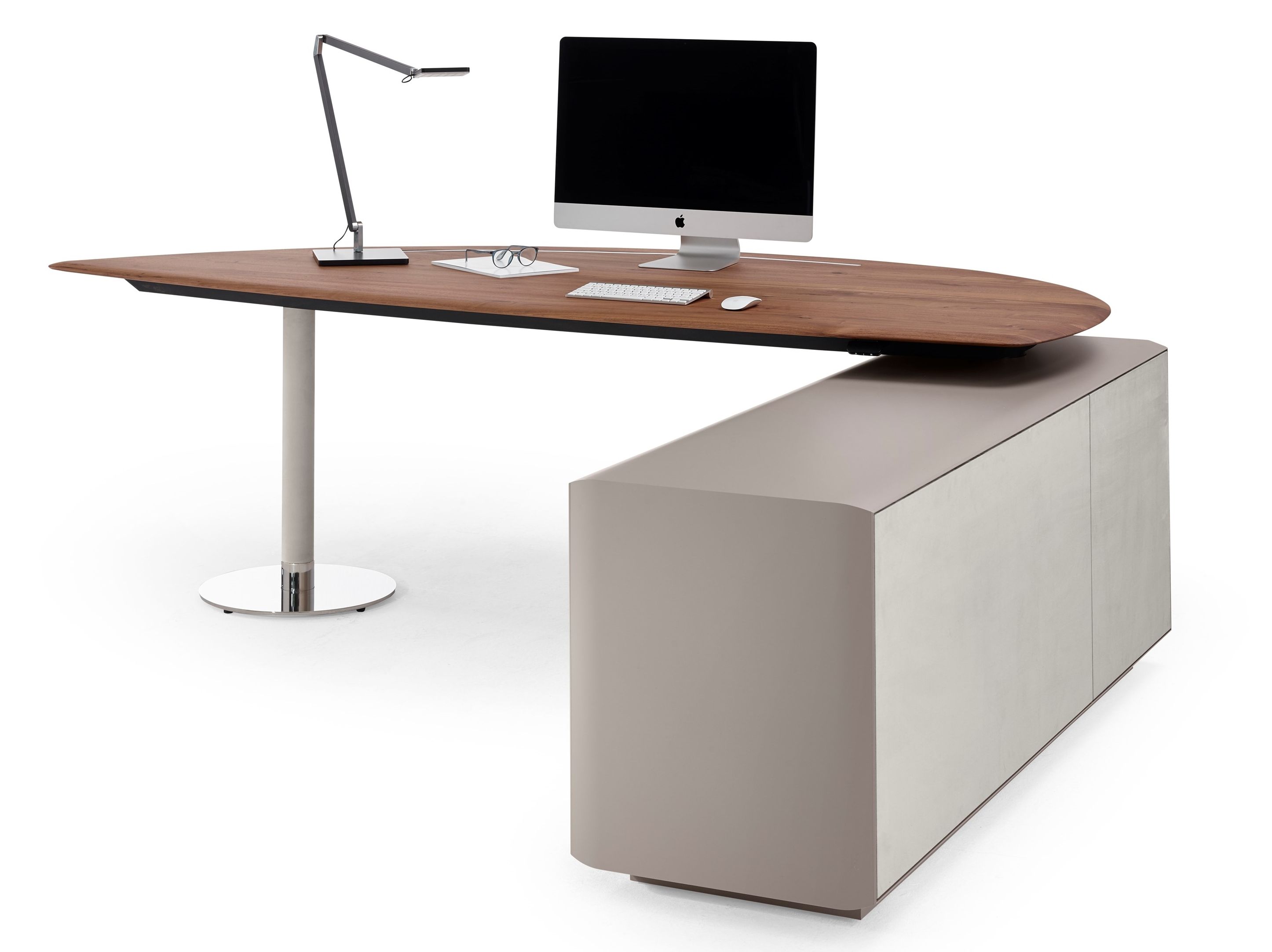 S100 DESK Height-adjustable L-shaped office desk with shelves By YOMEI ...