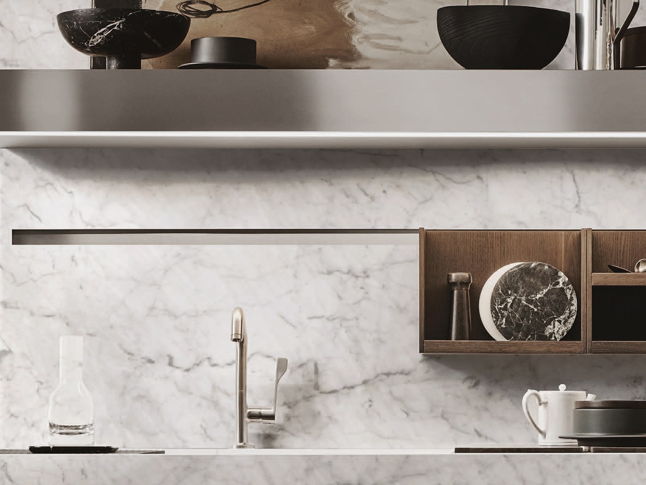 ACCESSORISED BACK PANEL Fitted Kitchen backsplash By Arc linea Arredamenti