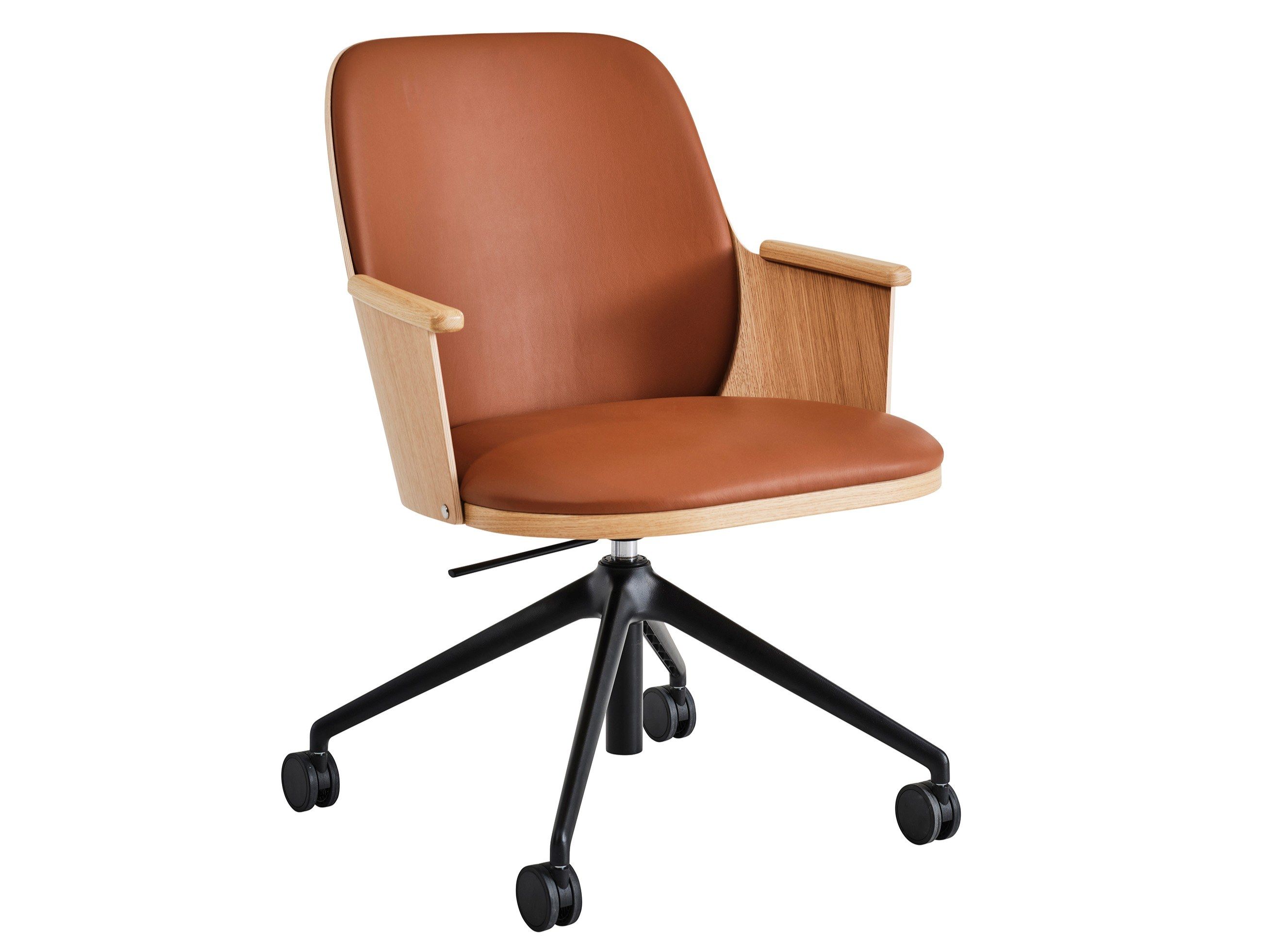 SANDER CONFERENCE Trestle-based height-adjustable leather chair with ...