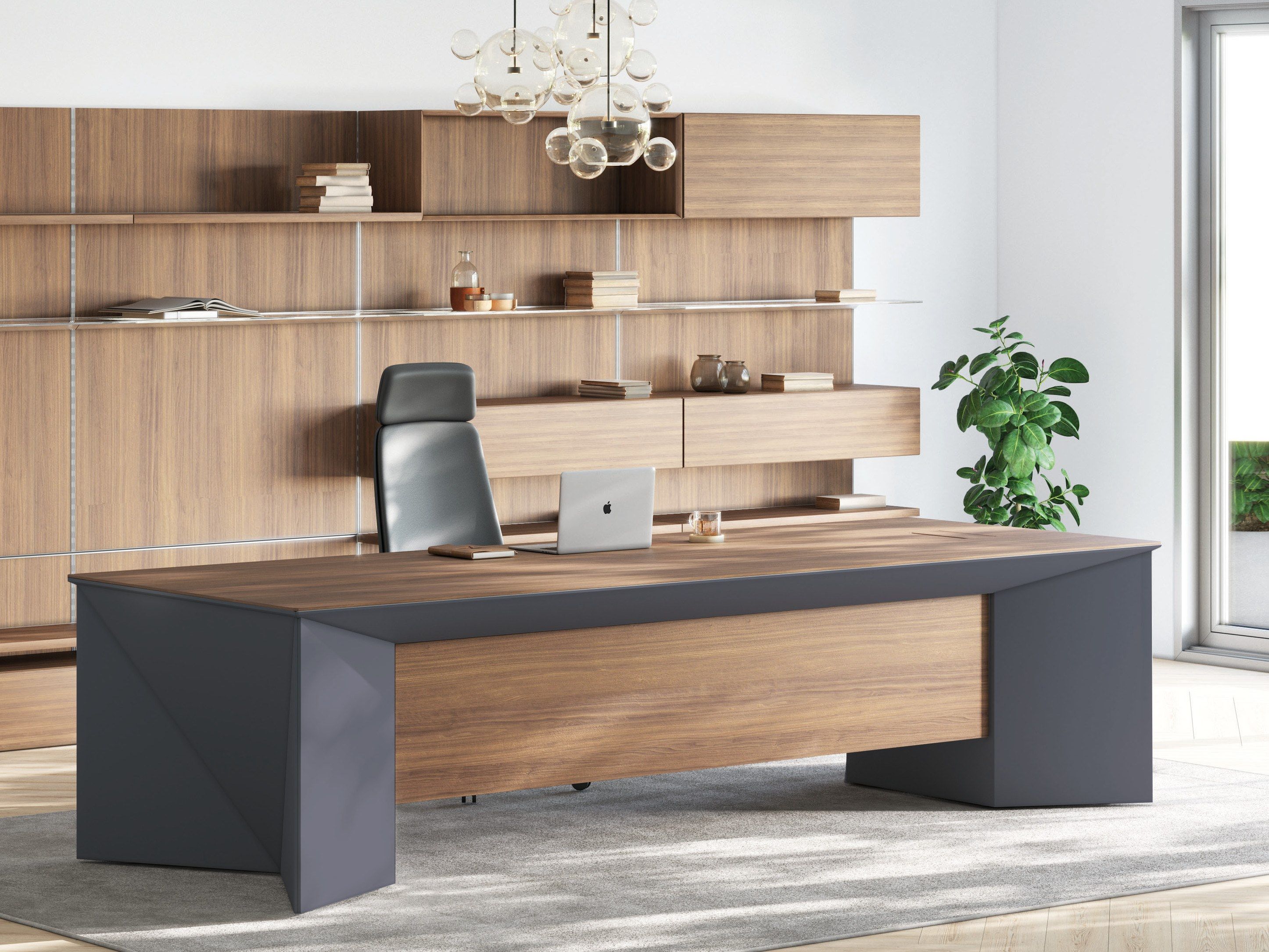 SANZIO Rectangular wooden executive desk with shelves By Ersa