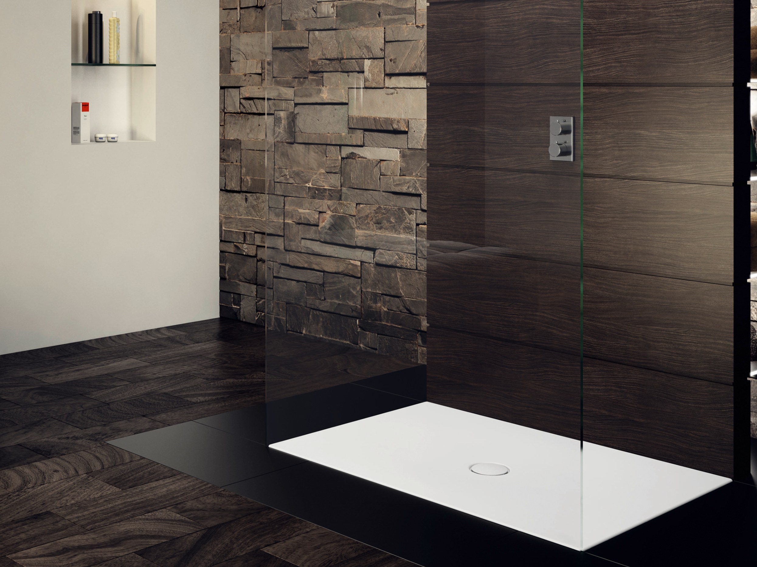 Flush fitting rectangular enamelled steel shower tray SCONA By Kaldewei