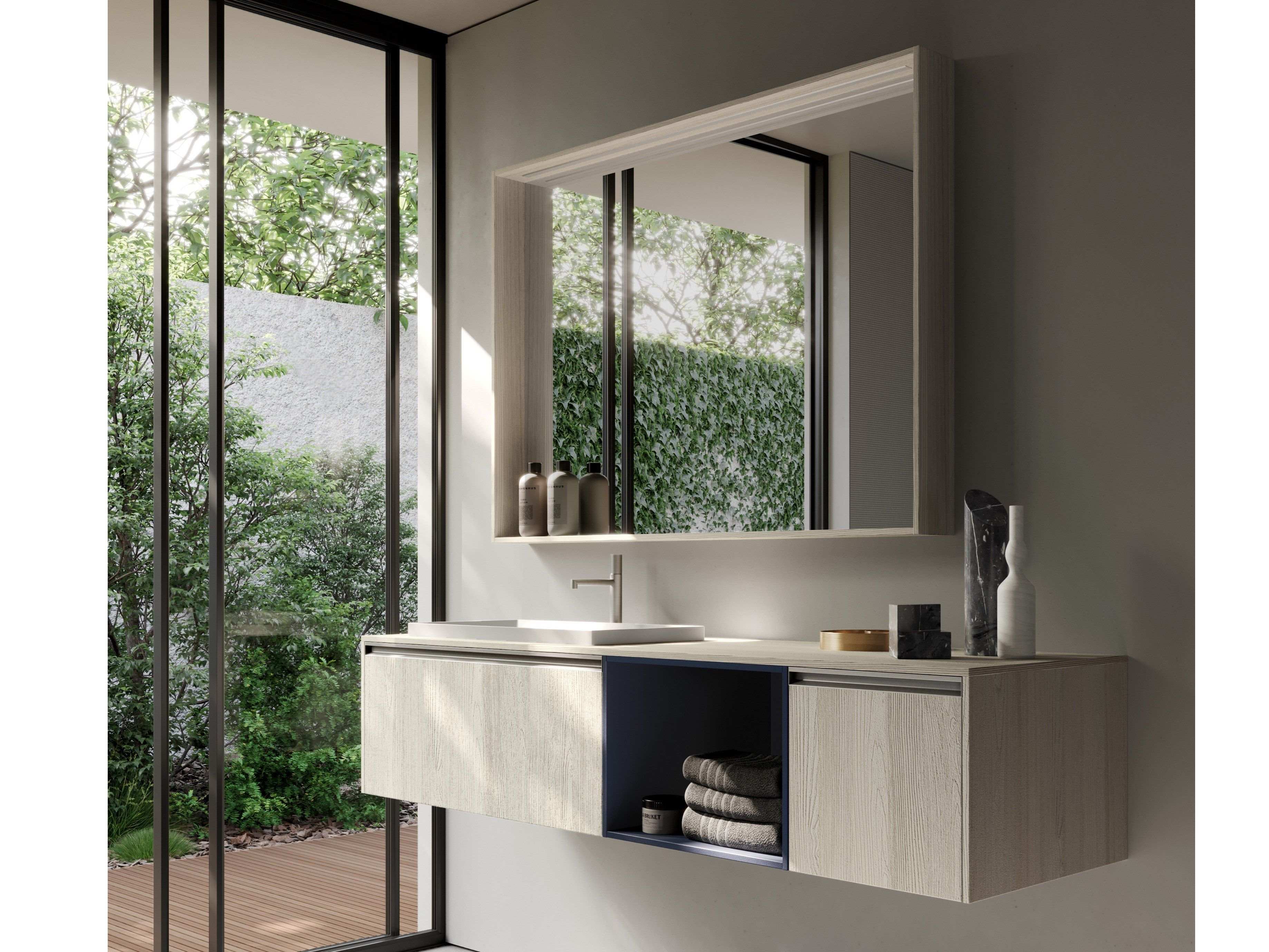SENSE 09 Wall-mounted vanity unit with mirror By Ideagroup | design Aqua