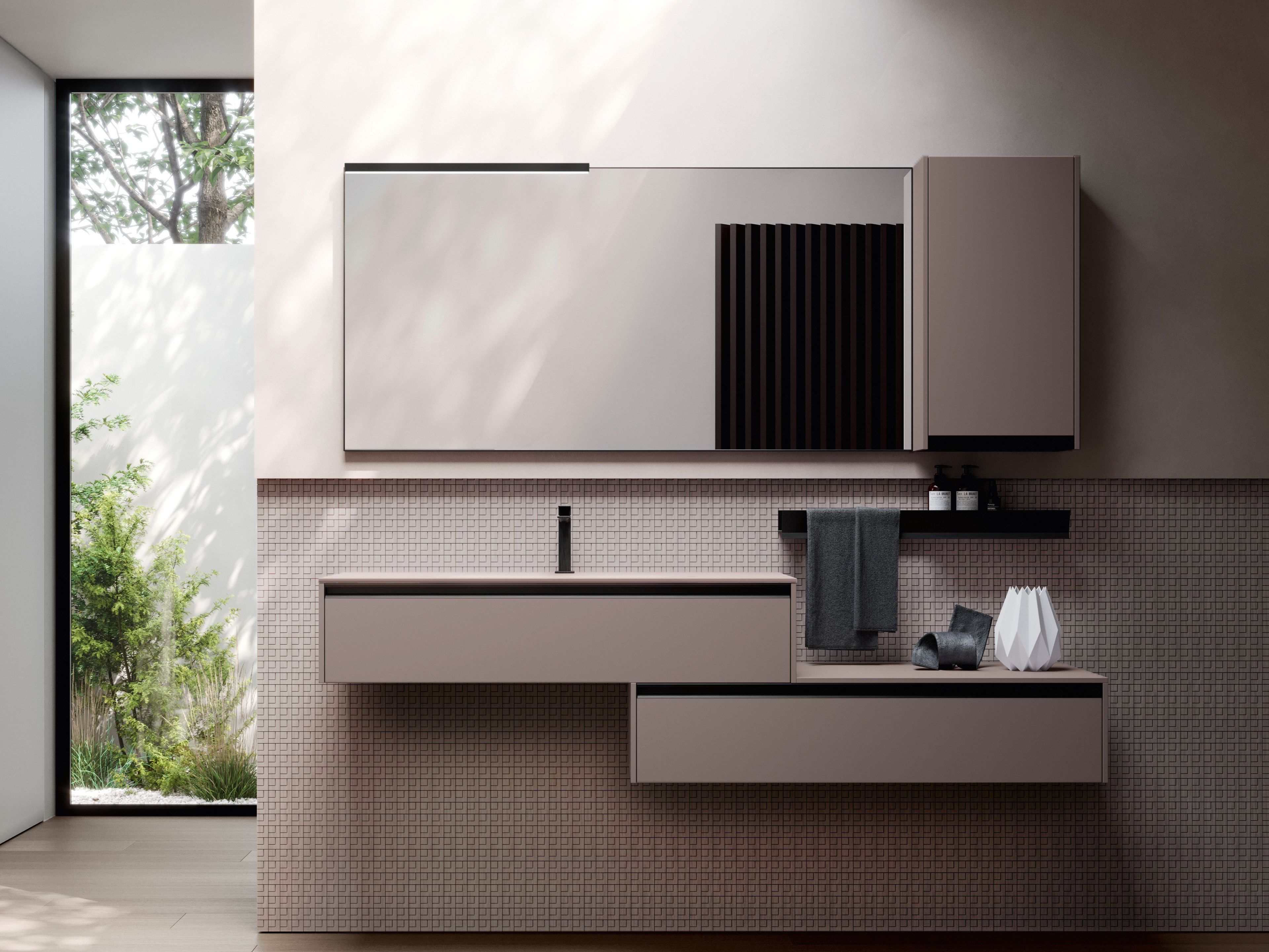 Wall-mounted vanity unit with mirror SENSE 14 By Ideagroup