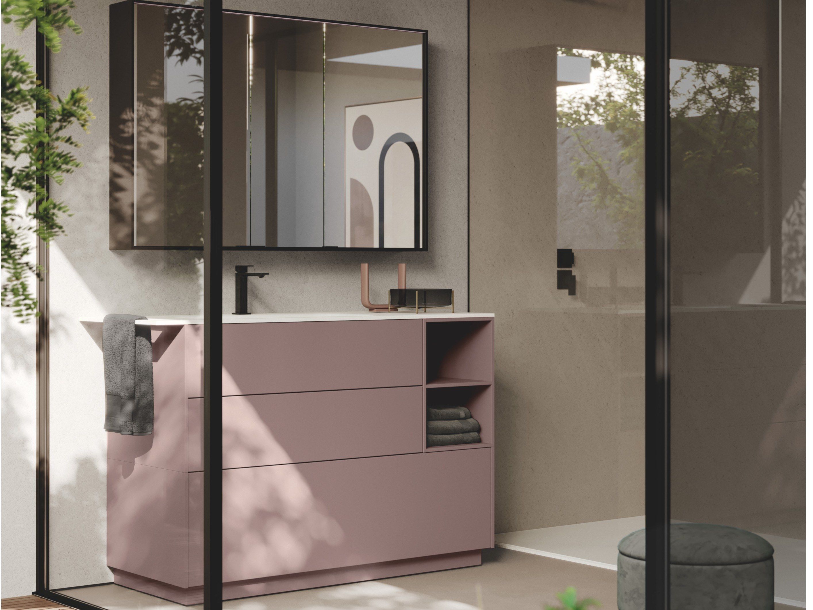 Single vanity unit with integrated washbasin SENSE 18 By Ideagroup