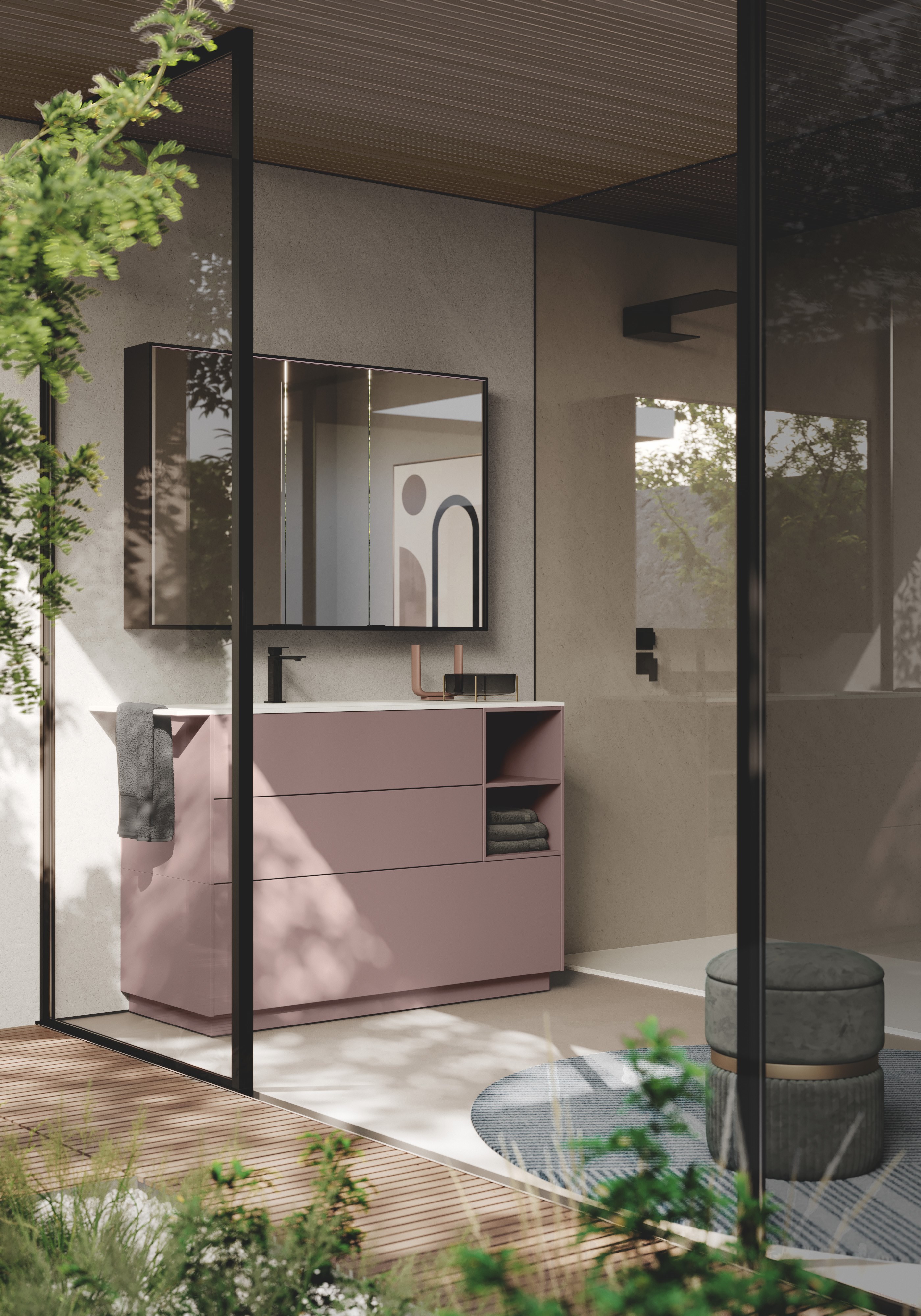Single vanity unit with integrated washbasin SENSE 18 By Ideagroup