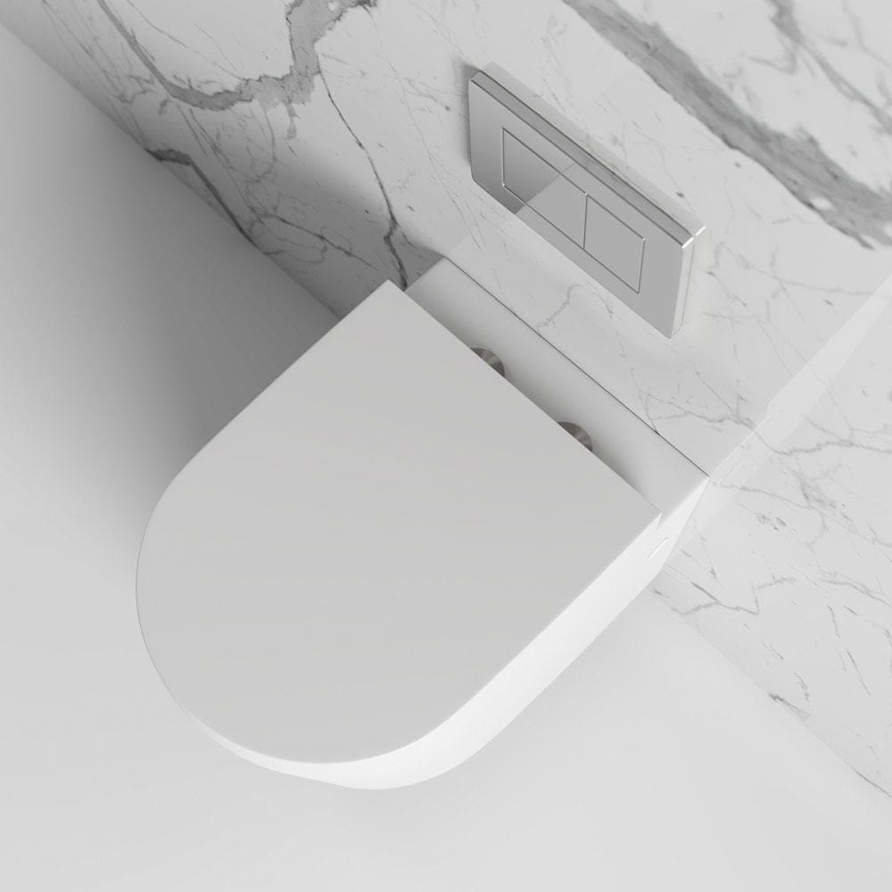 SENZA Wall-hung ceramic toilet with flush plate and cistern By LUSSO