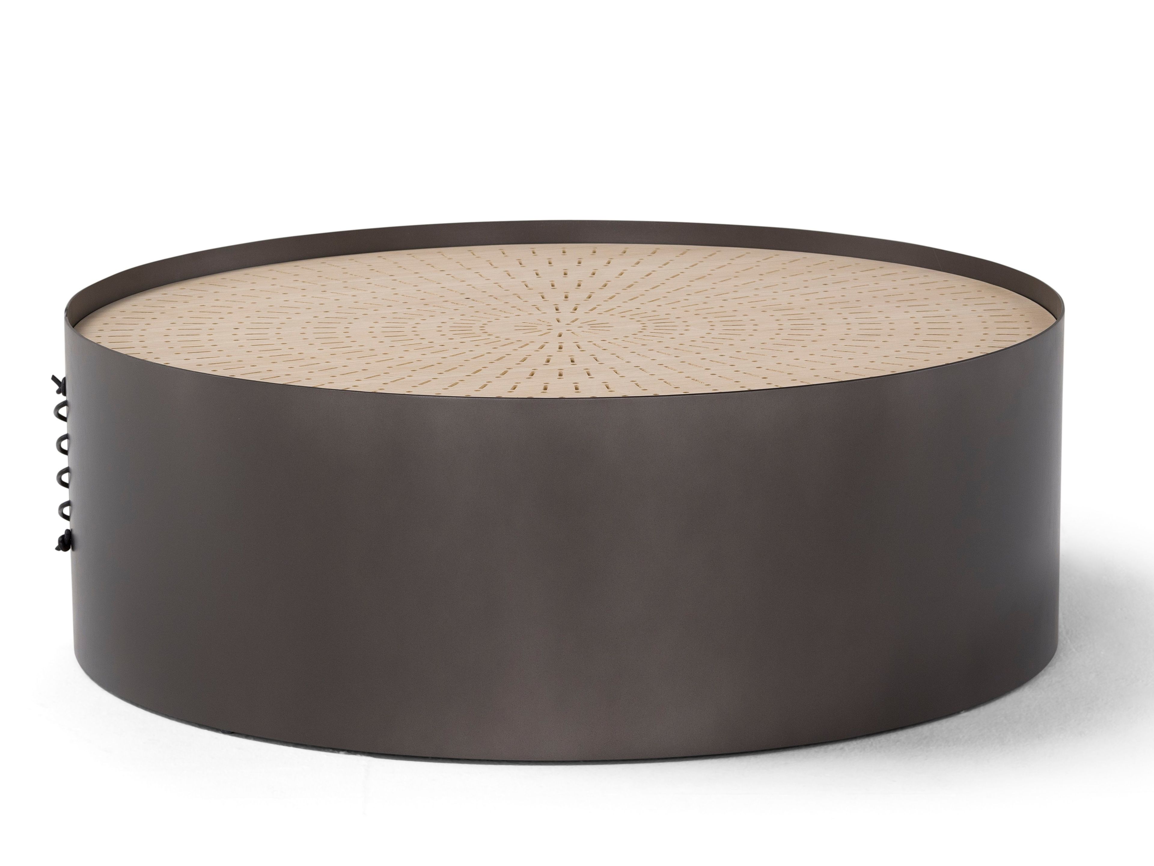 SETACCI Round coffee table with metal sheet base and wooden top By ...