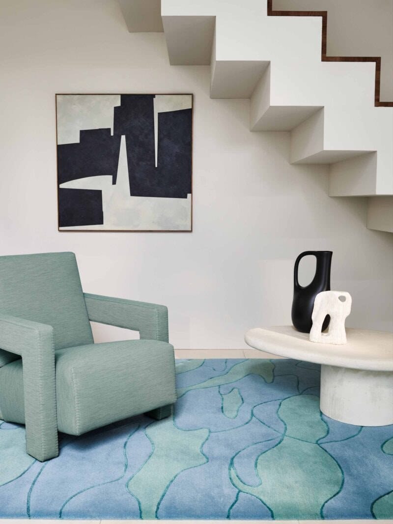 ALL AT SEA Hand knotted rug in wool and silk By Deirdre Dyson