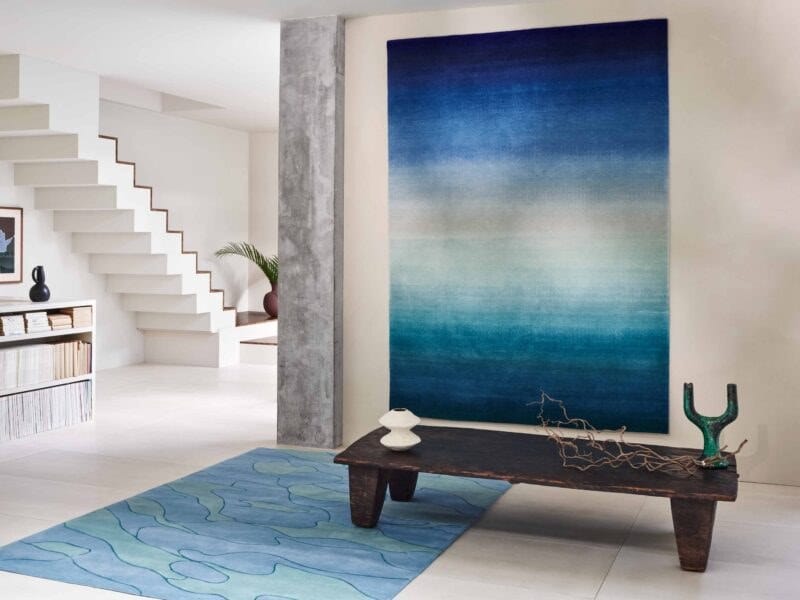 ALL AT SEA Hand knotted rug in wool and silk By Deirdre Dyson