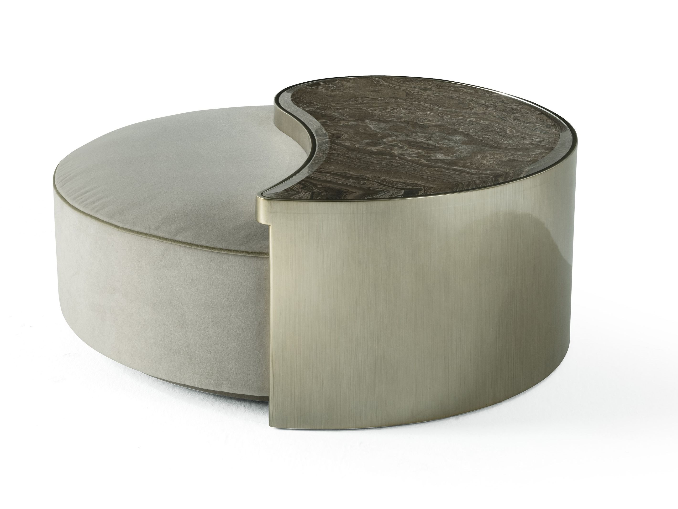 SHARP Upholstered round velvet pouf with wooden coffee table By ETRO ...