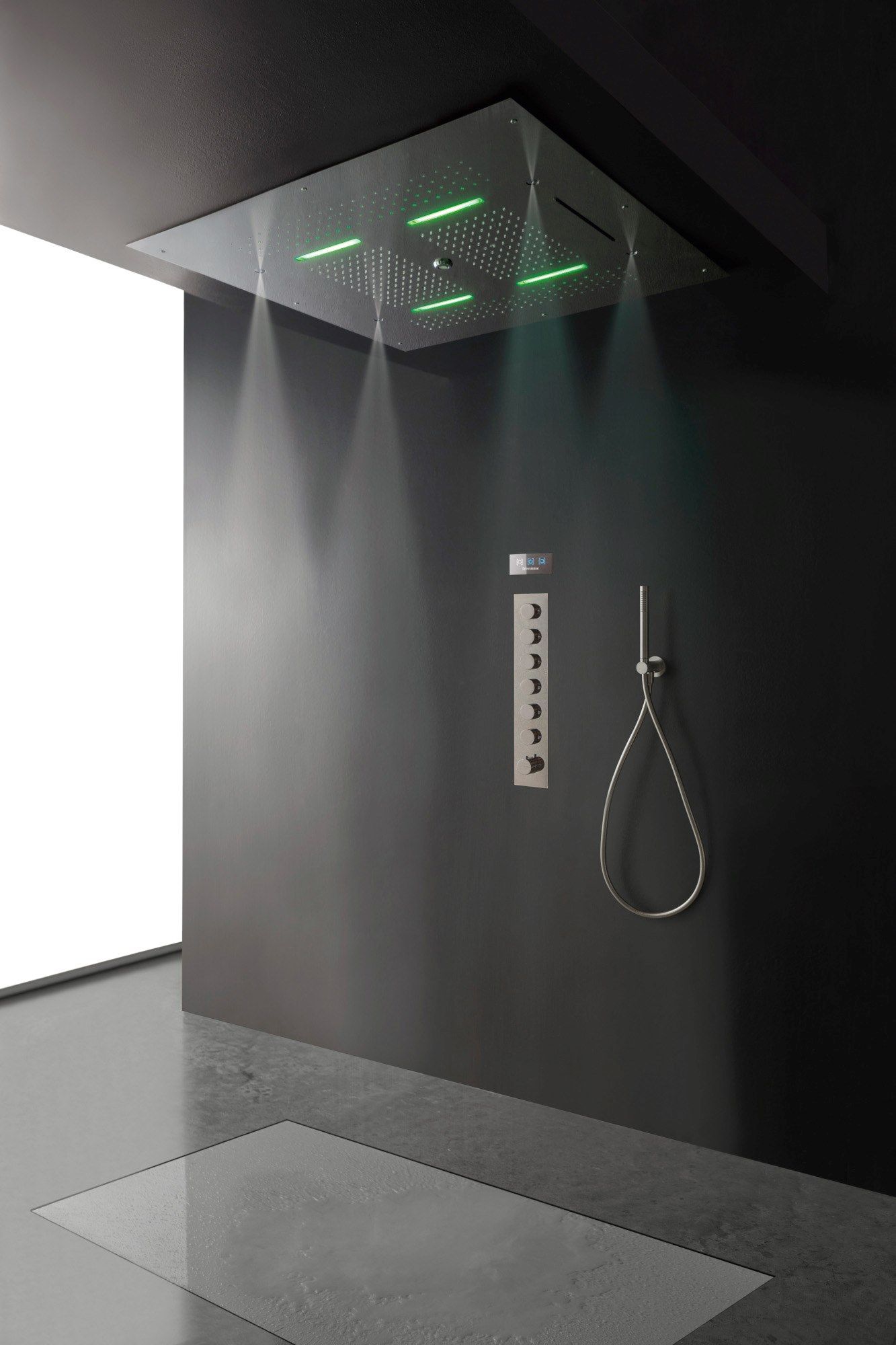 SHOWERS INOX Ceiling mounted built-in square stainless steel overhead ...