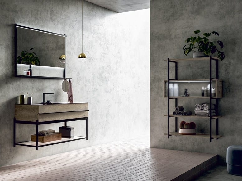 Single wall-mounted wood veneer vanity unit with drawers SIDÉRO COMP. 5 ...