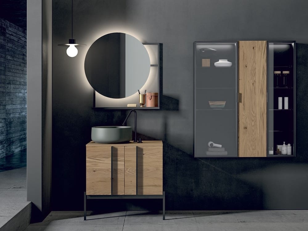 Single wood veneer vanity unit with doors SIDÉRO COMP. 9 By Birex ...