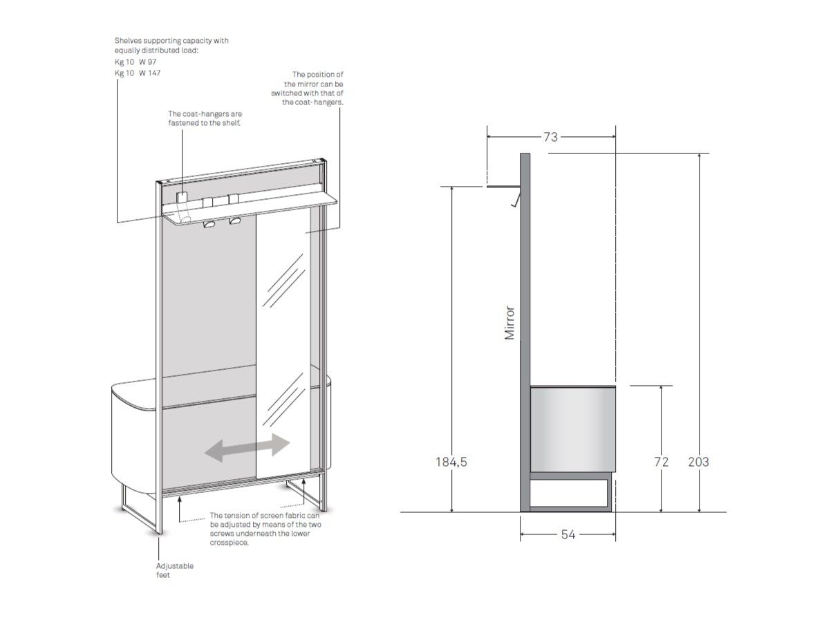 Walnut coat rack with doors SIDEVIEW | Walnut coat rack Sideview ...