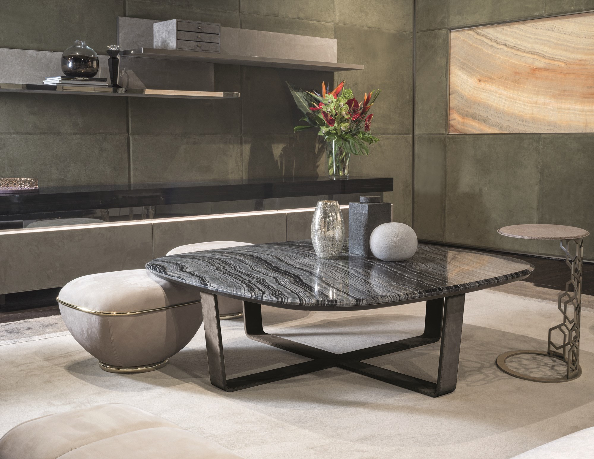 Square leather pouf SIGMA By Longhi design Elle Studio