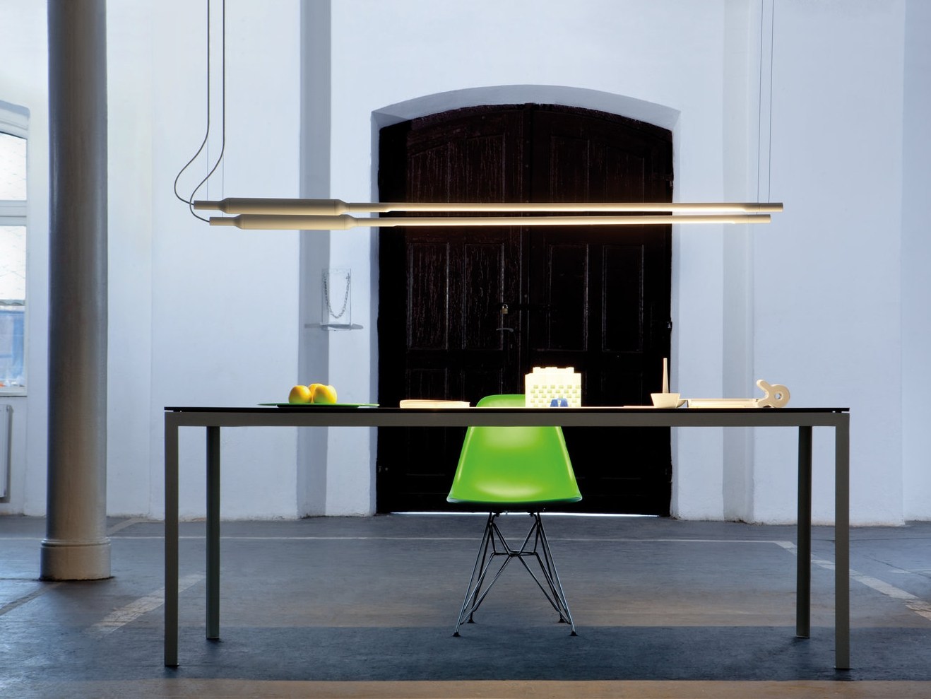 Direct light fluorescent aluminium pendant lamp SLIM HORIZONTAL By ...