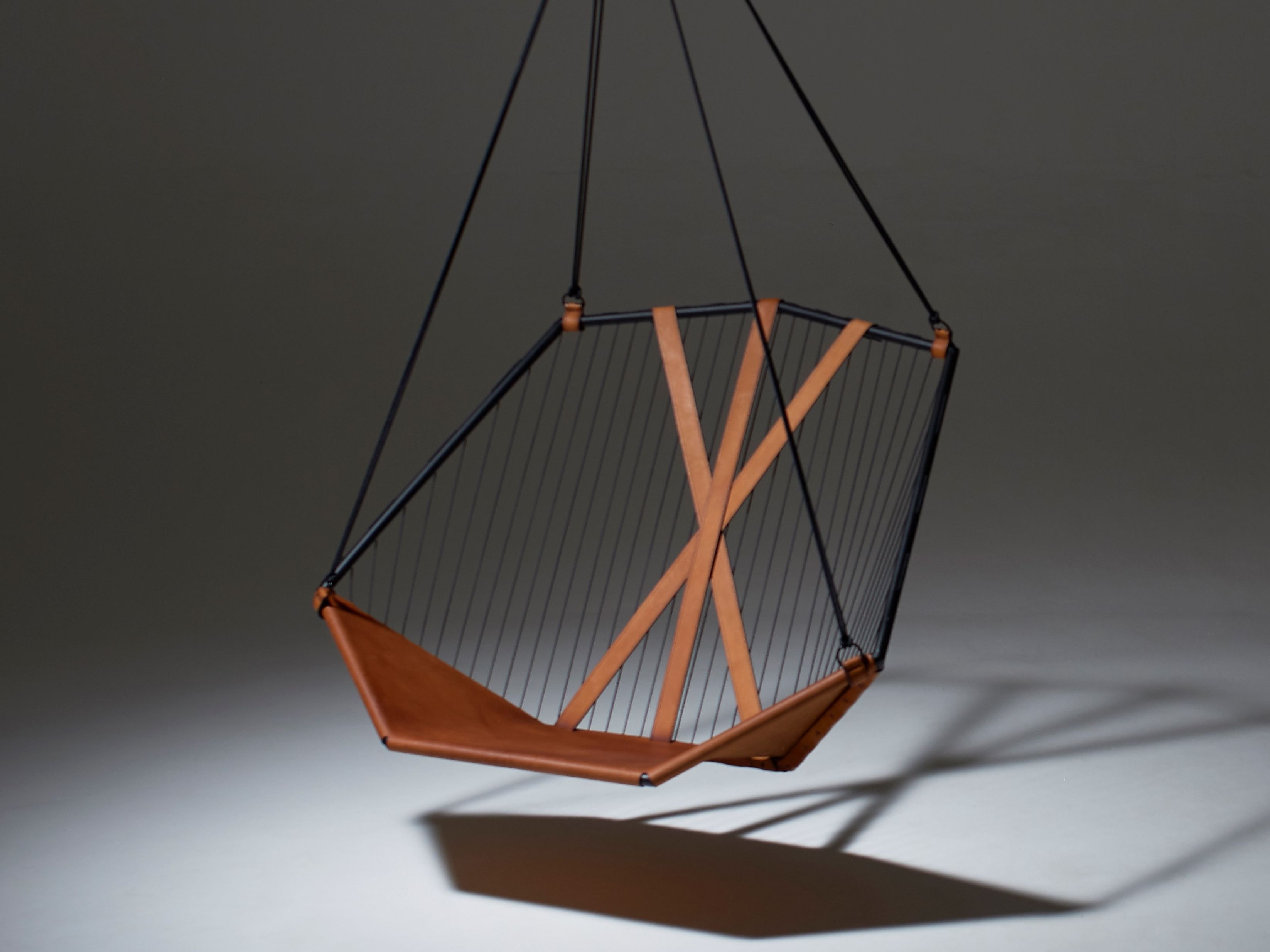 ANGULAR SLING Leather hanging chair swing seat By Studio Stirling ...