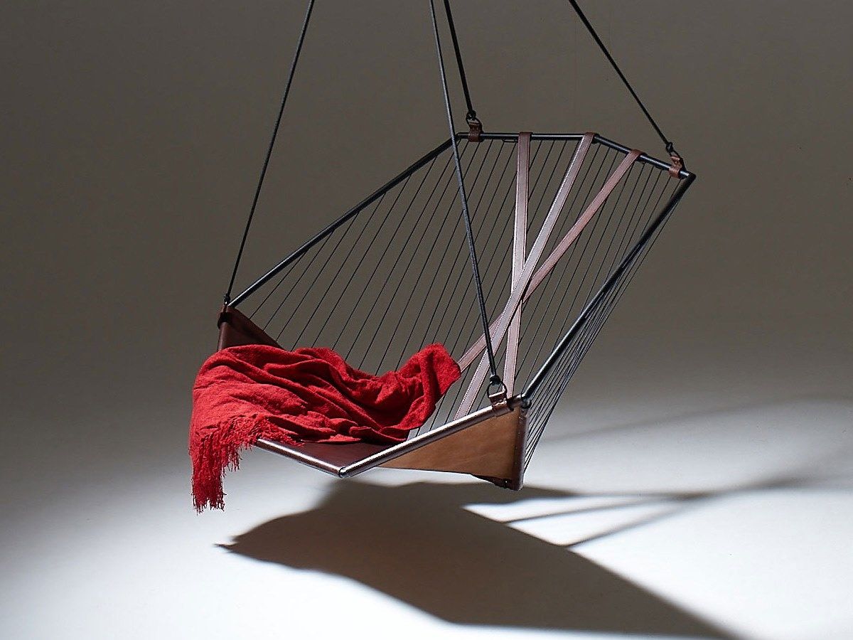 ANGULAR SLING Leather hanging chair swing seat By Studio Stirling ...