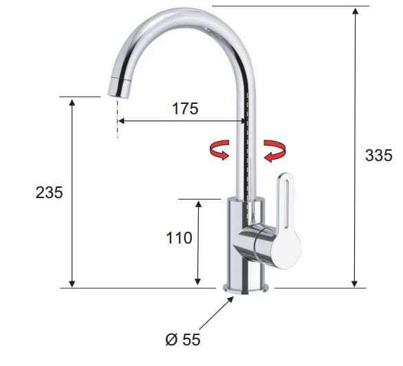 SMART Countertop kitchen mixer tap with swivel spout By Daniel Rubinetterie